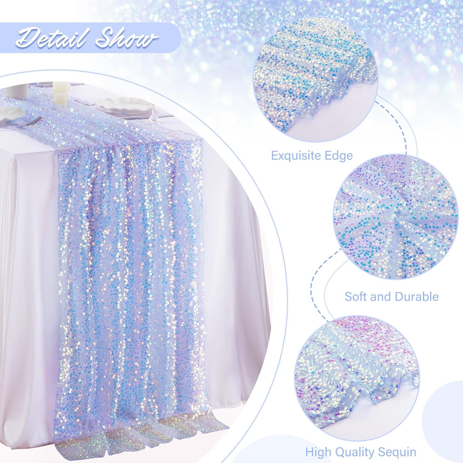 B-Cool Blue Table Runner Sequin 10FT Iridescent Table Runners 25X120 ...
