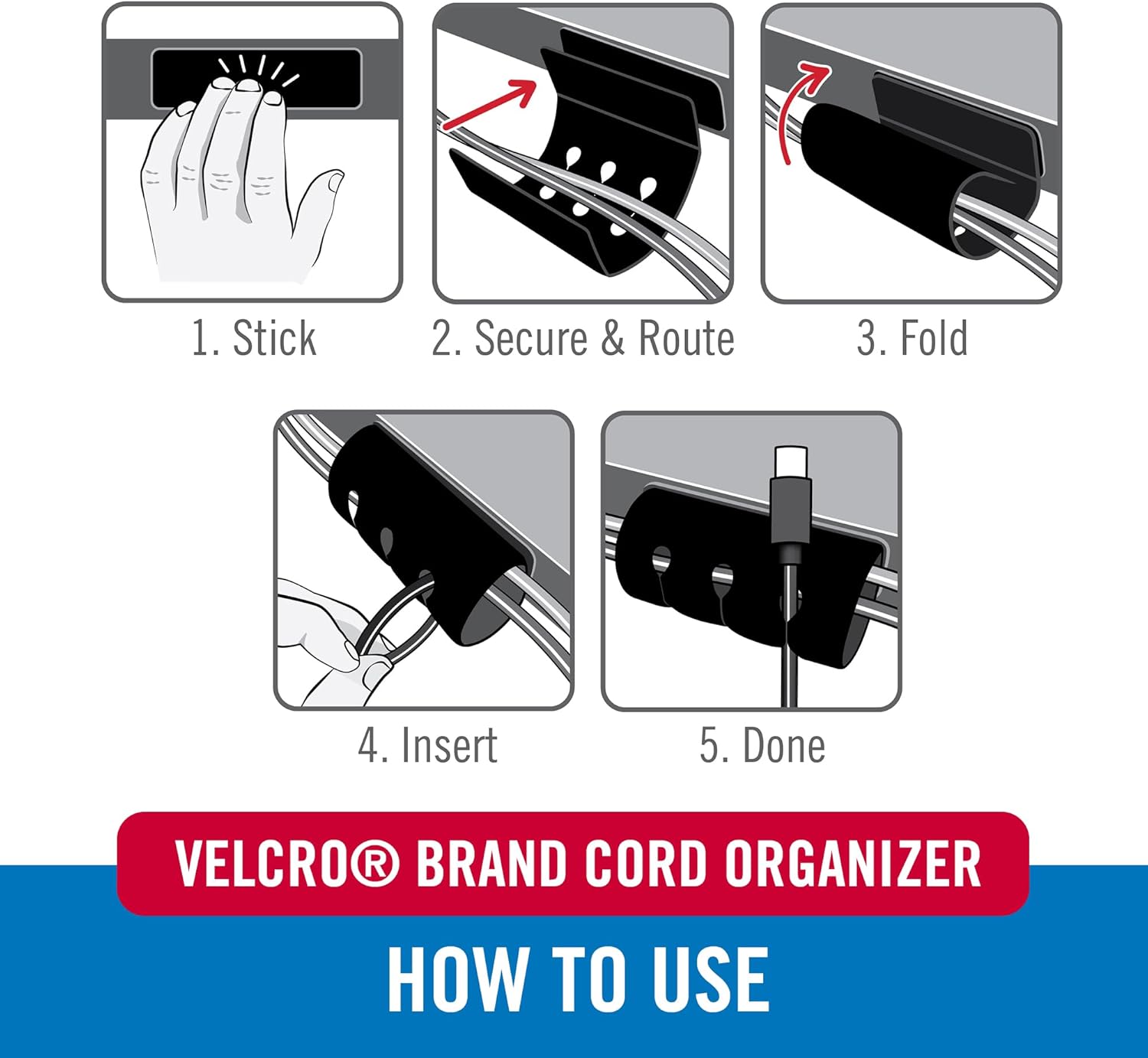 VELCRO Brand Electronics 2 -Piece 3-in x 3-in Plastic Black Cord/Cable ...