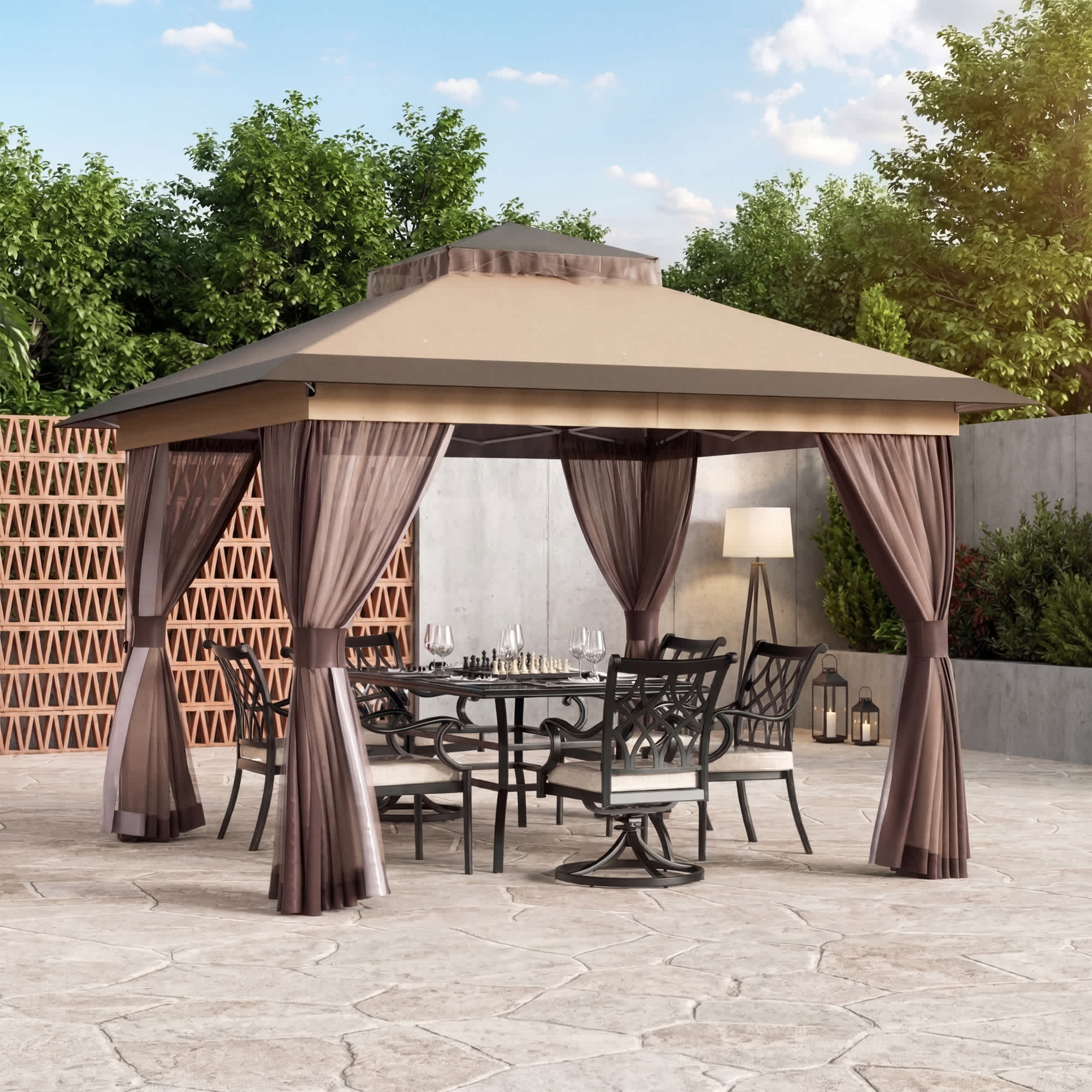 Modern Shade 11-ft x 11-ft Pop-Up Gazebo with Mosquito Netting Double ...