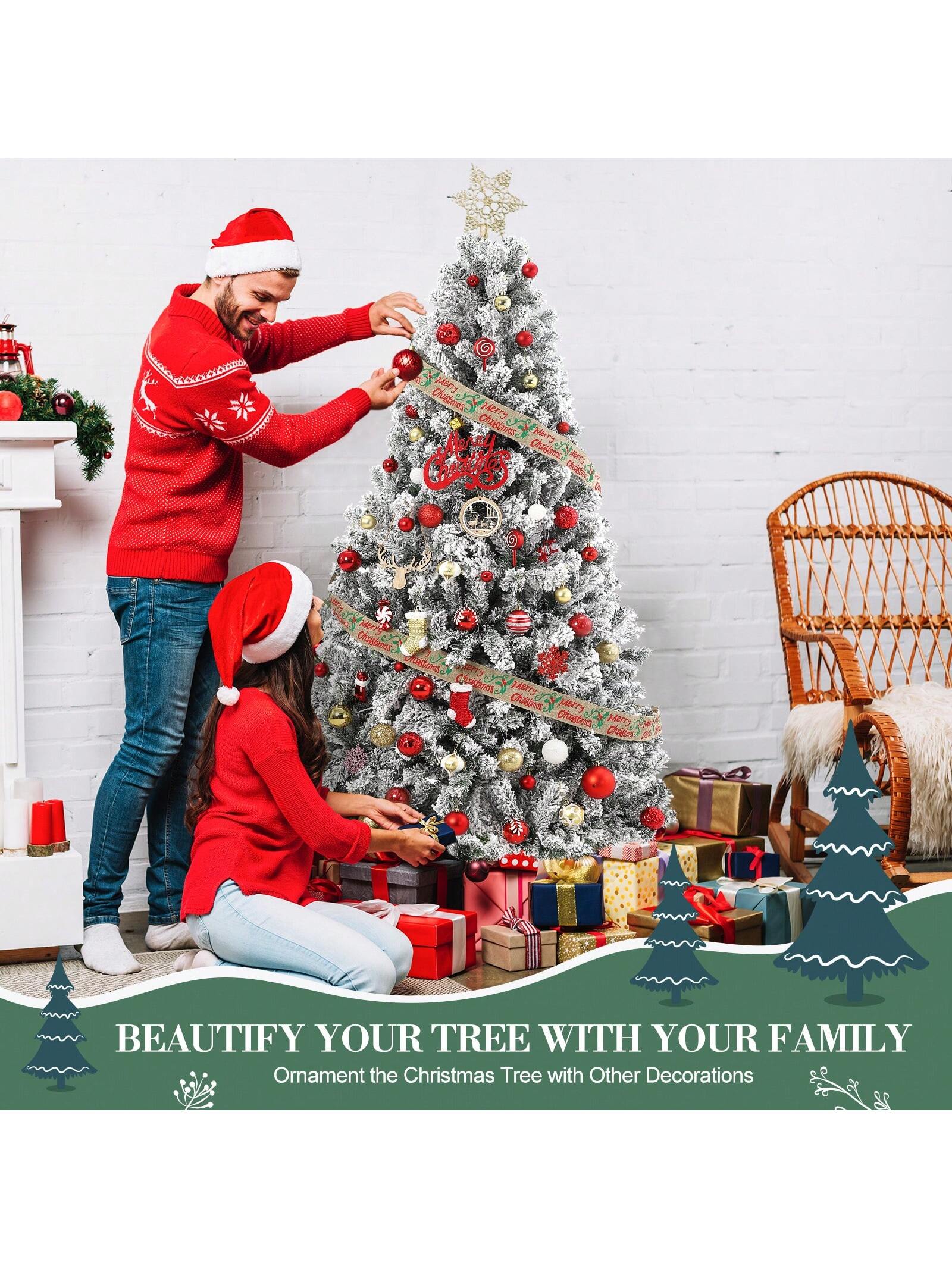 Qeetex Pre-Lit Artificial Christmas Tree With Warm White Lights. 6FT ...
