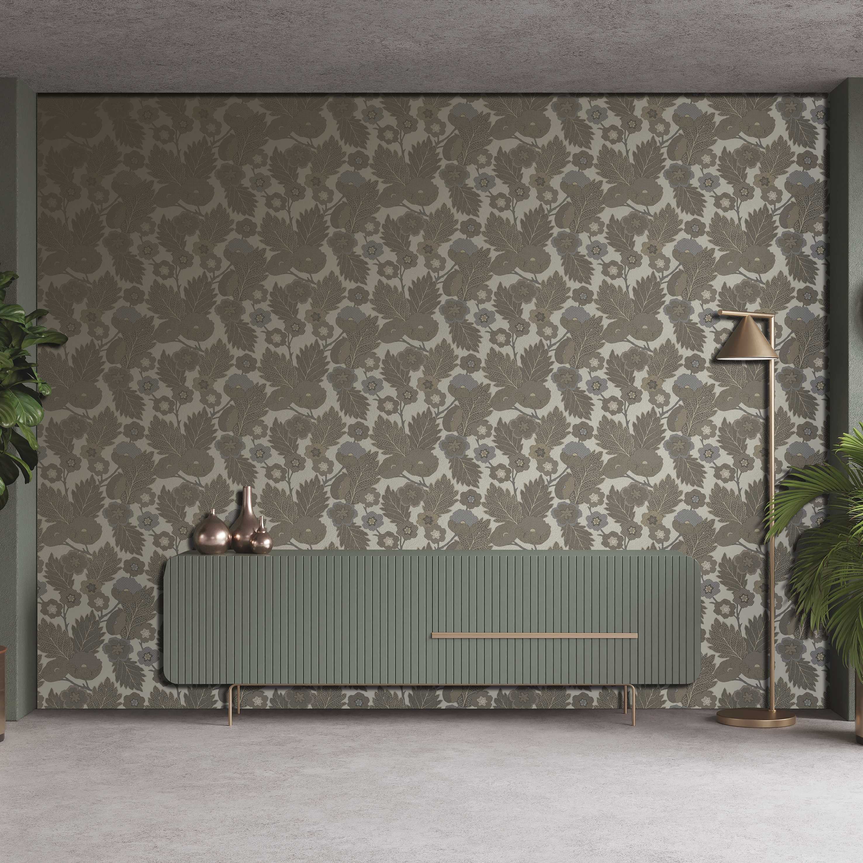 Veer Decor Antibes Flora Gray Wallpaper in the Wallpaper department at ...
