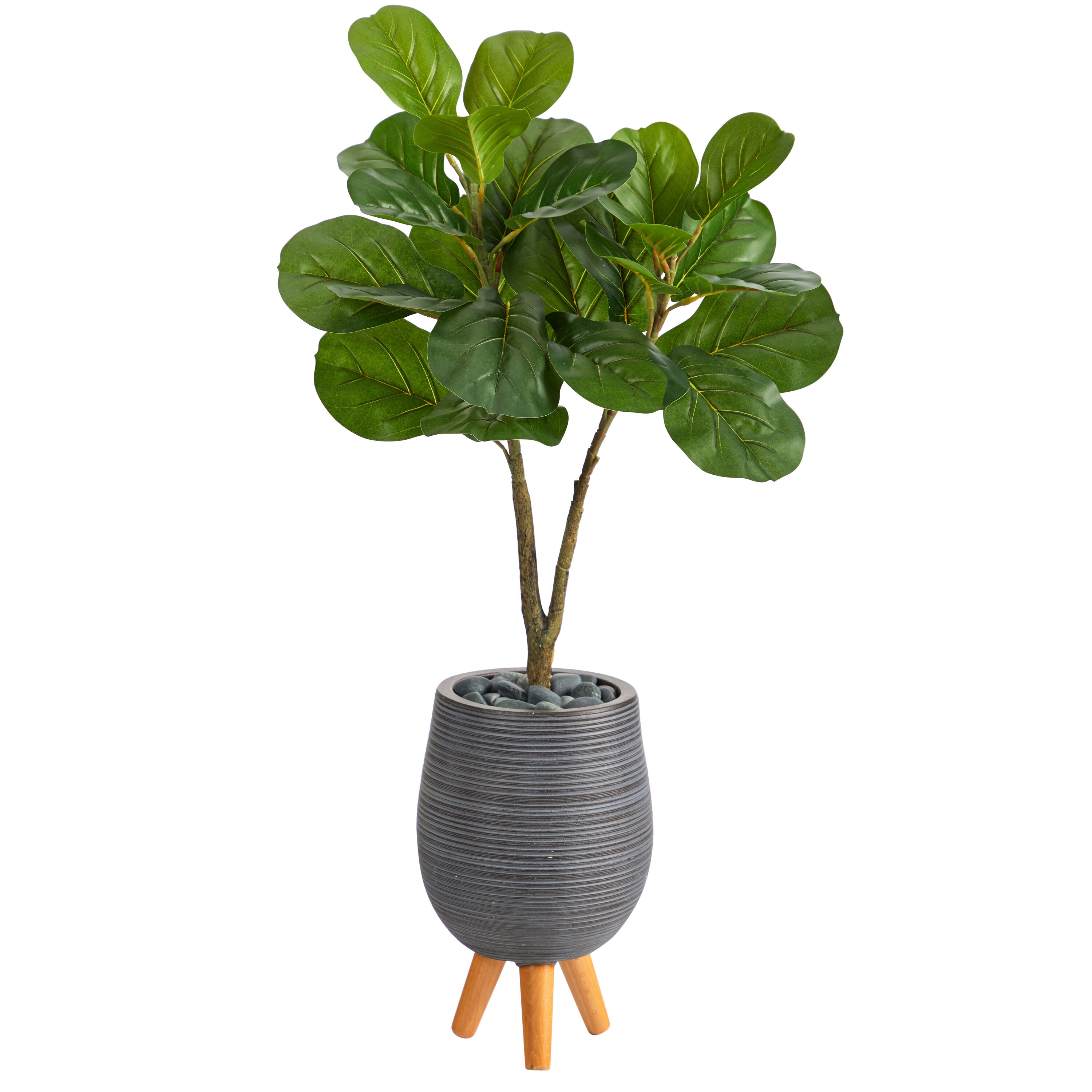 Nearly Natural 3.5-ft Fiddle Leaf Fig Artificial Tree in Gray Planter ...