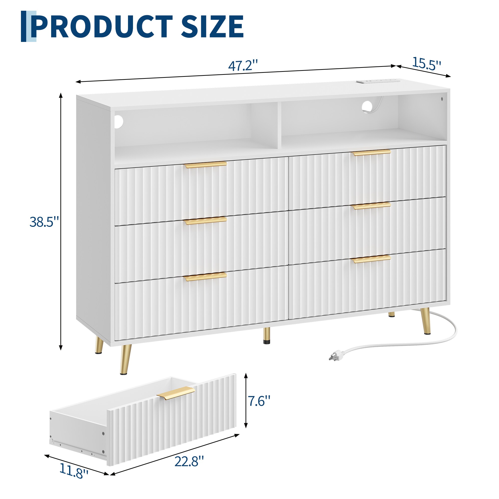 Garvee 6 Drawers Dresser for Bedroom 47.2 Inch Wide Dressers with LED ...
