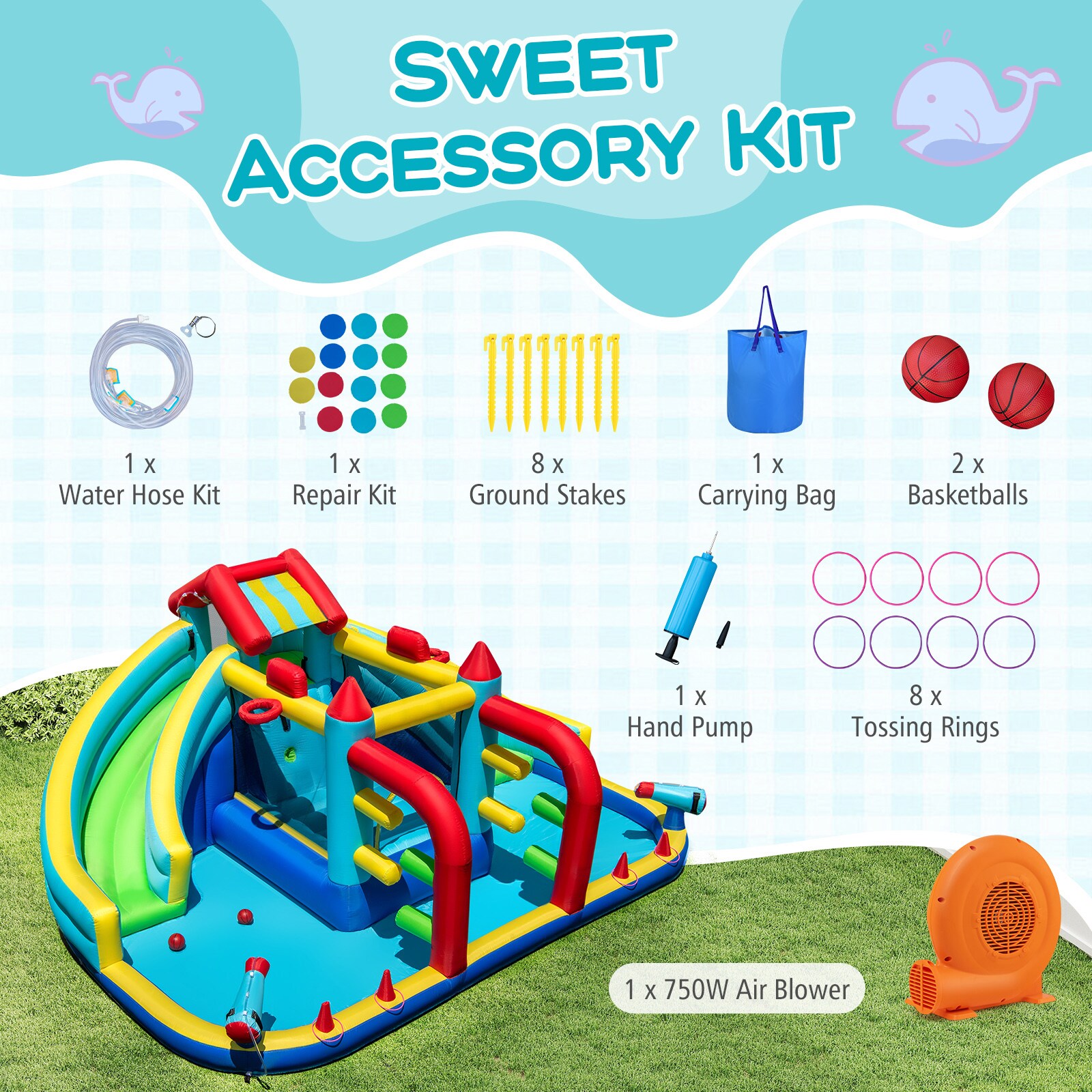 Slickblue Kids Inflatable Bounce House with 750W Blower Dual Slides ...