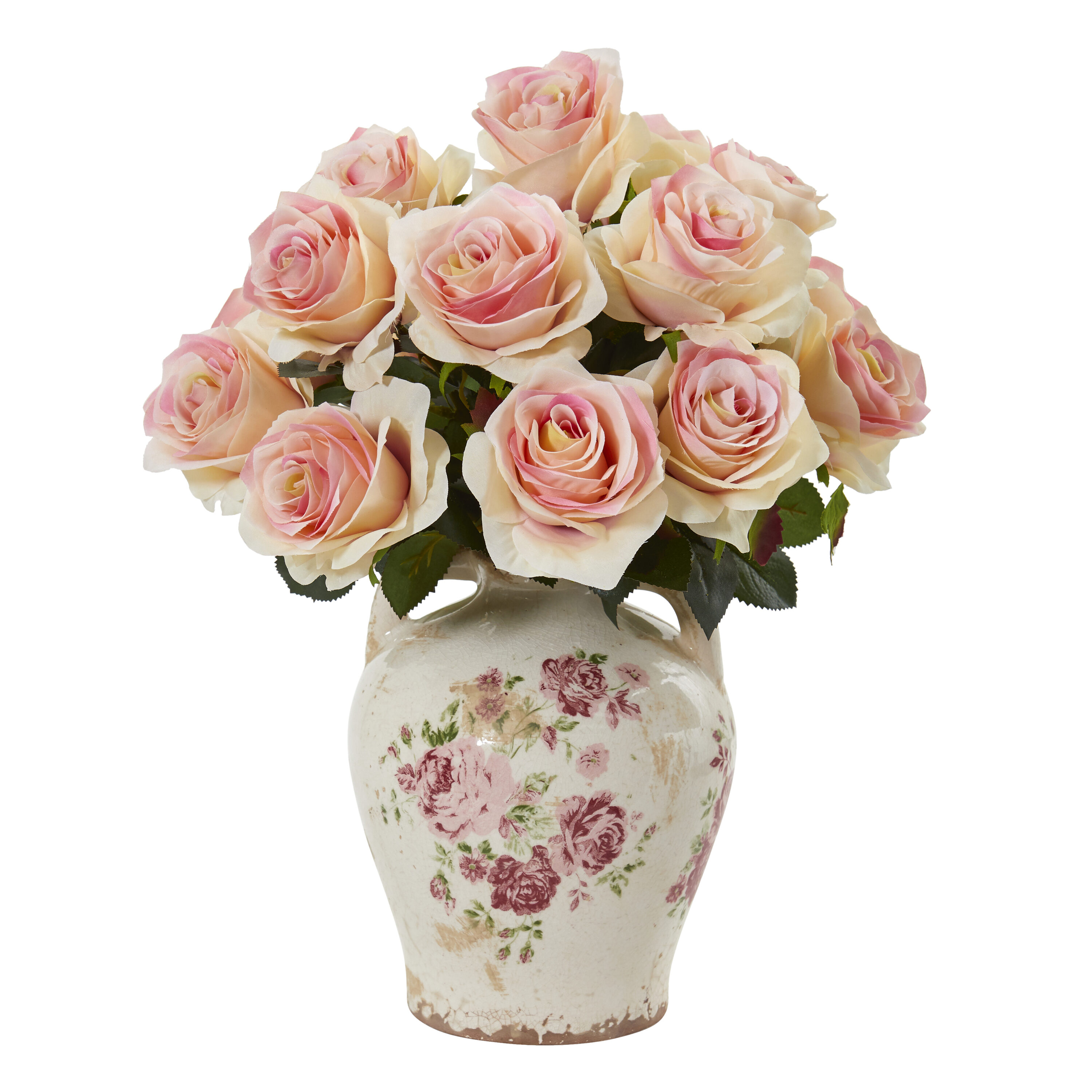 Nearly Natural Rose Artificial Arrangement in Flower Print Jar in the ...