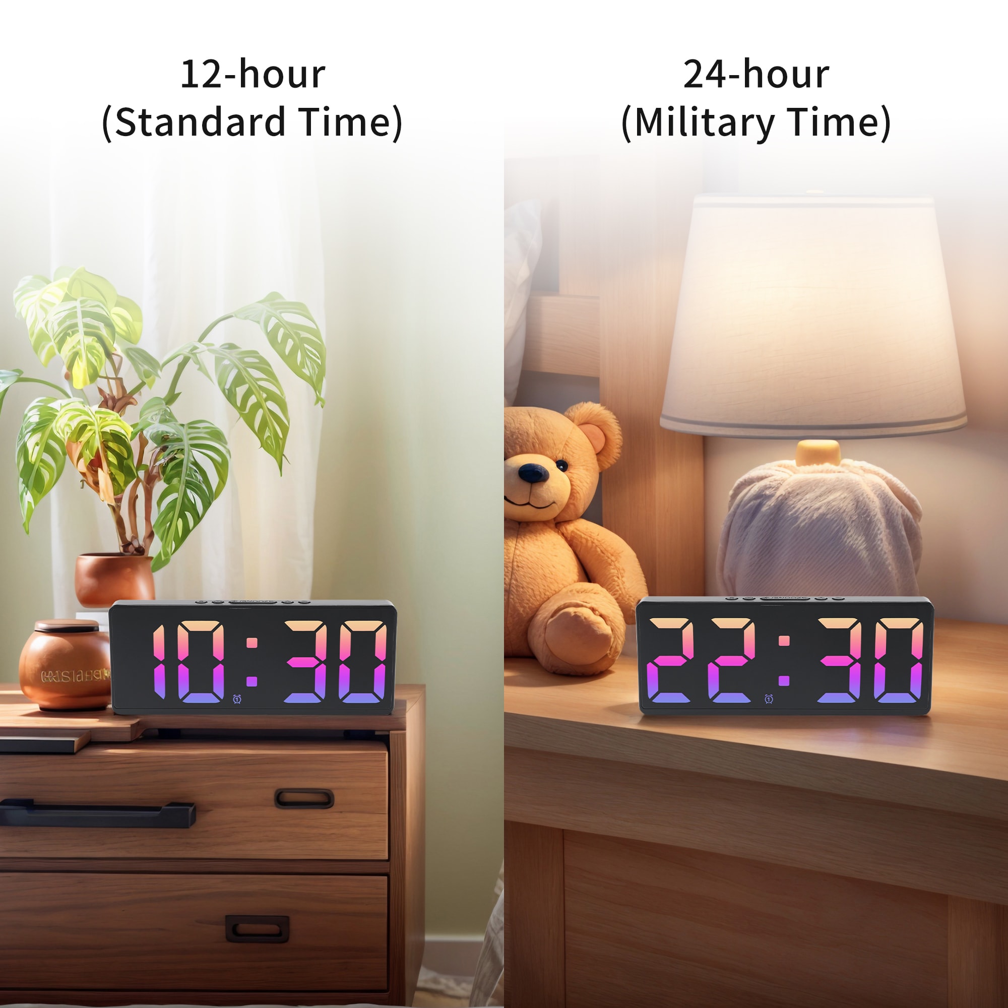 Unique Bargains Alarm Clock Five Color Lights Dual Alarms Adjustable ...