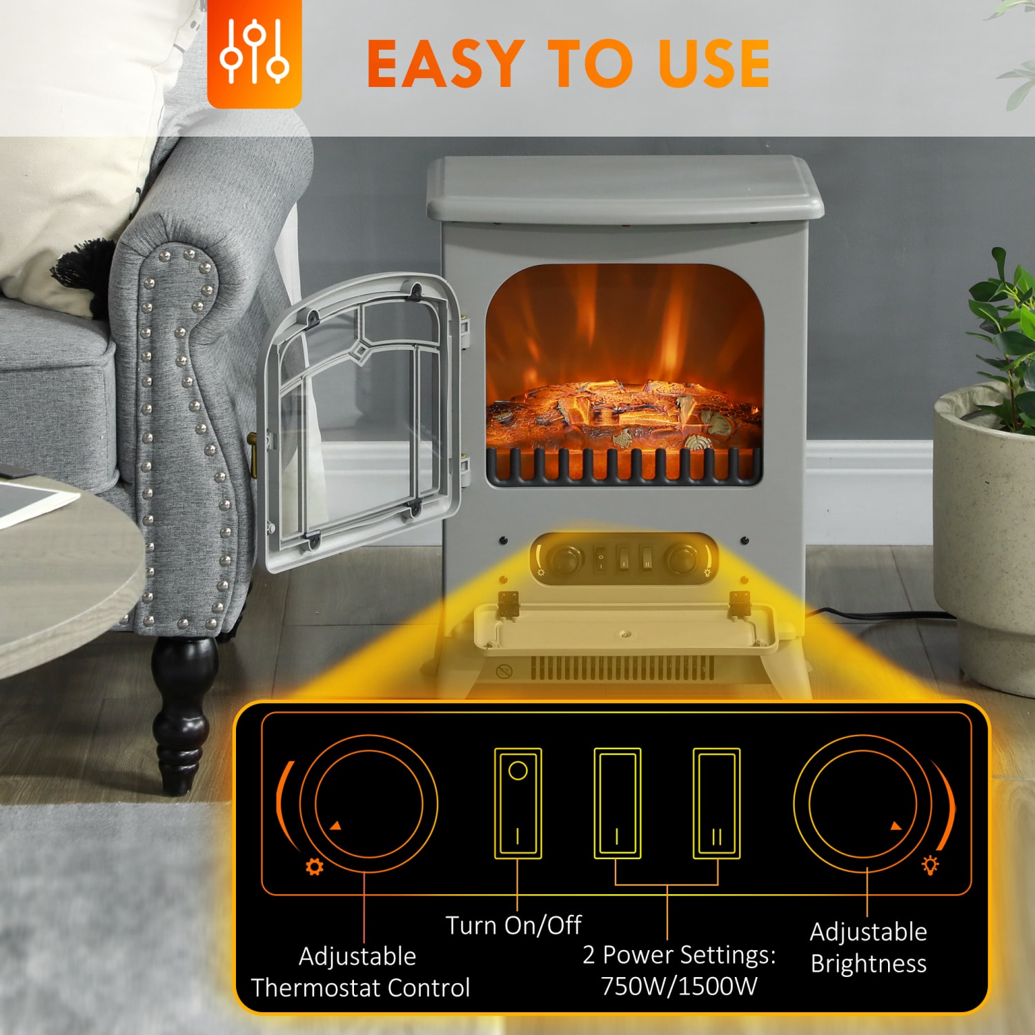 Wooakway Small Freestanding Electric Fireplace Heater 750W/1500W ...