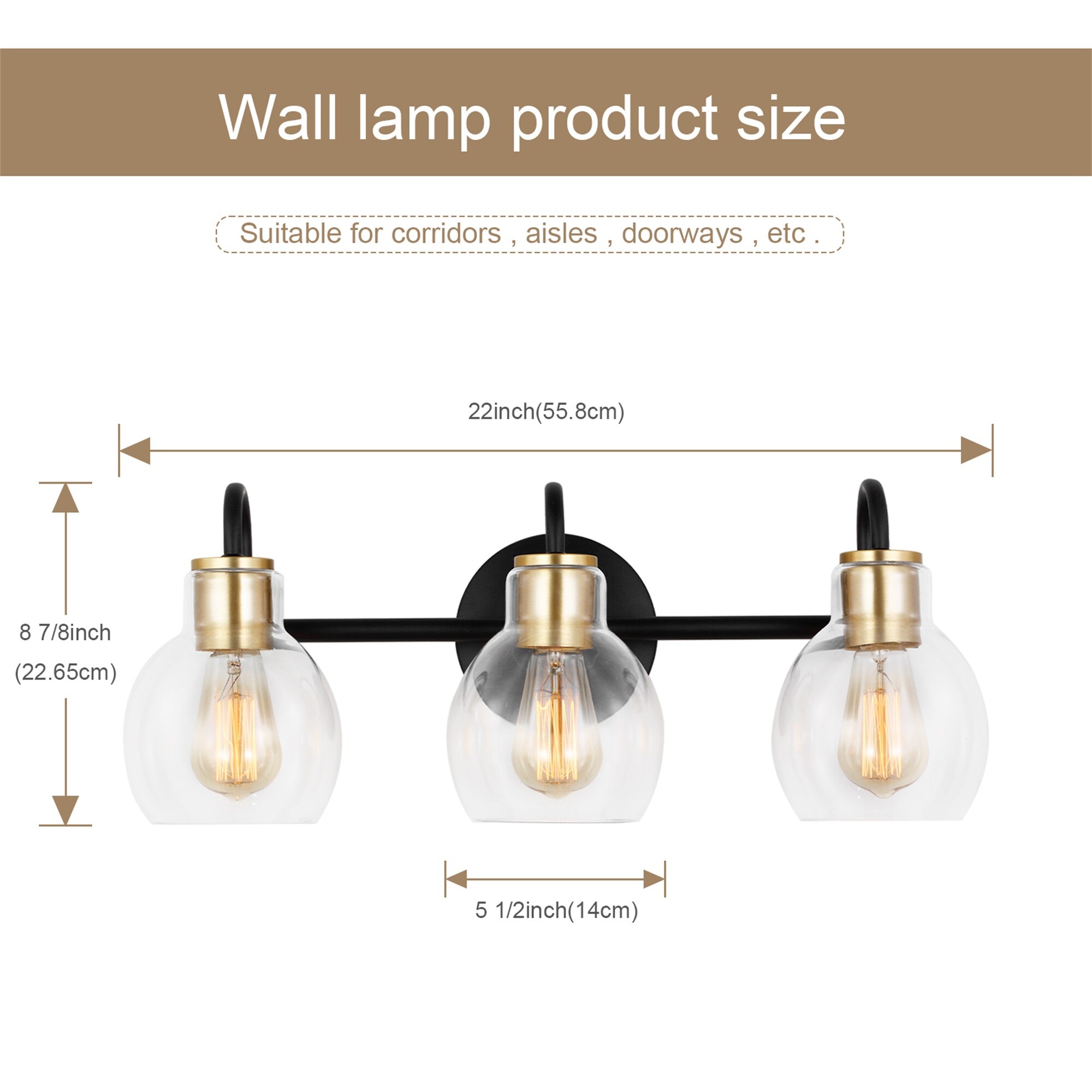 AAZJ Wall Sconce Light 22-in 3-Light Multiple Finishes Black Modern ...