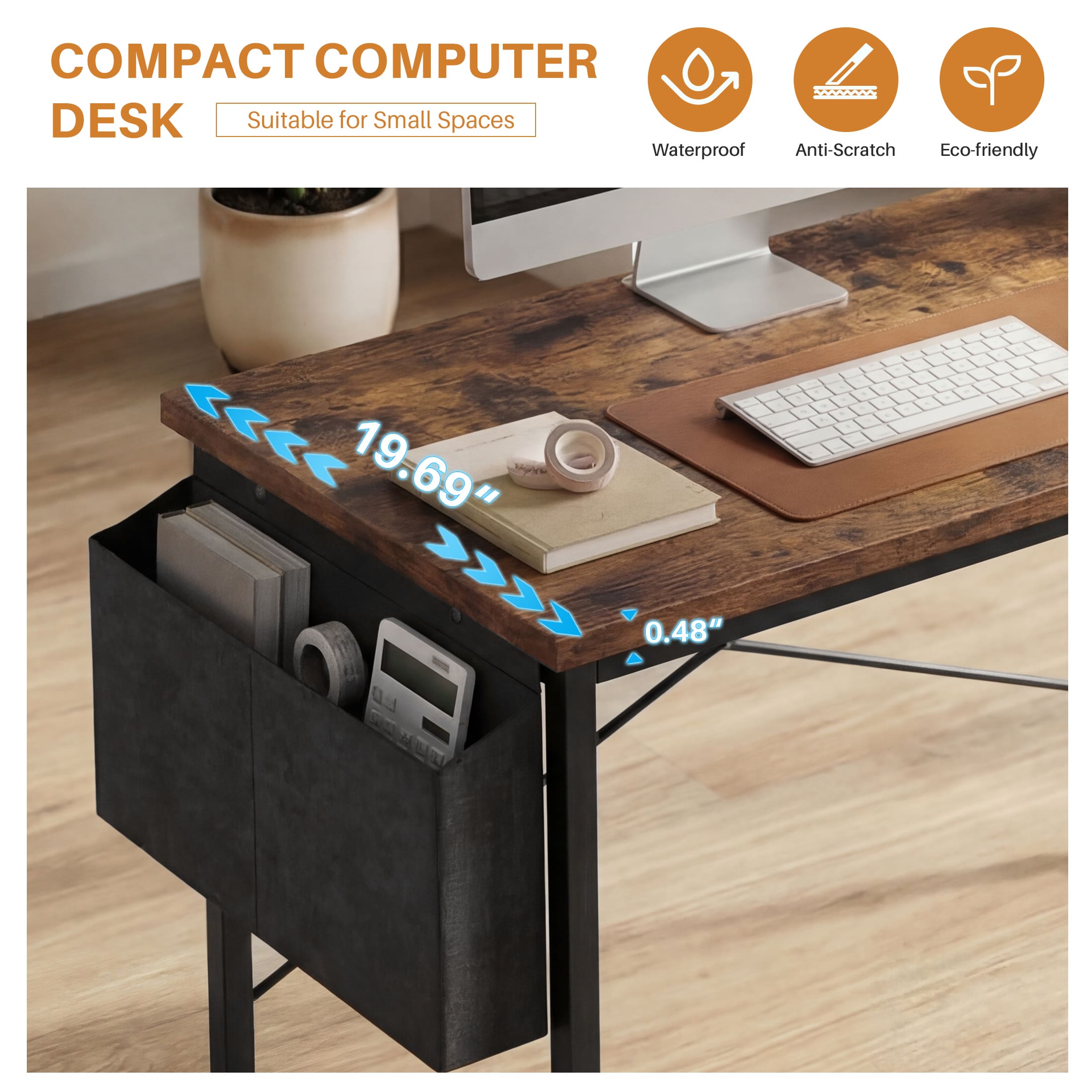 Sweetcrispy 40-in W Rustic Brown Home Office Writing Desk with Fabric ...