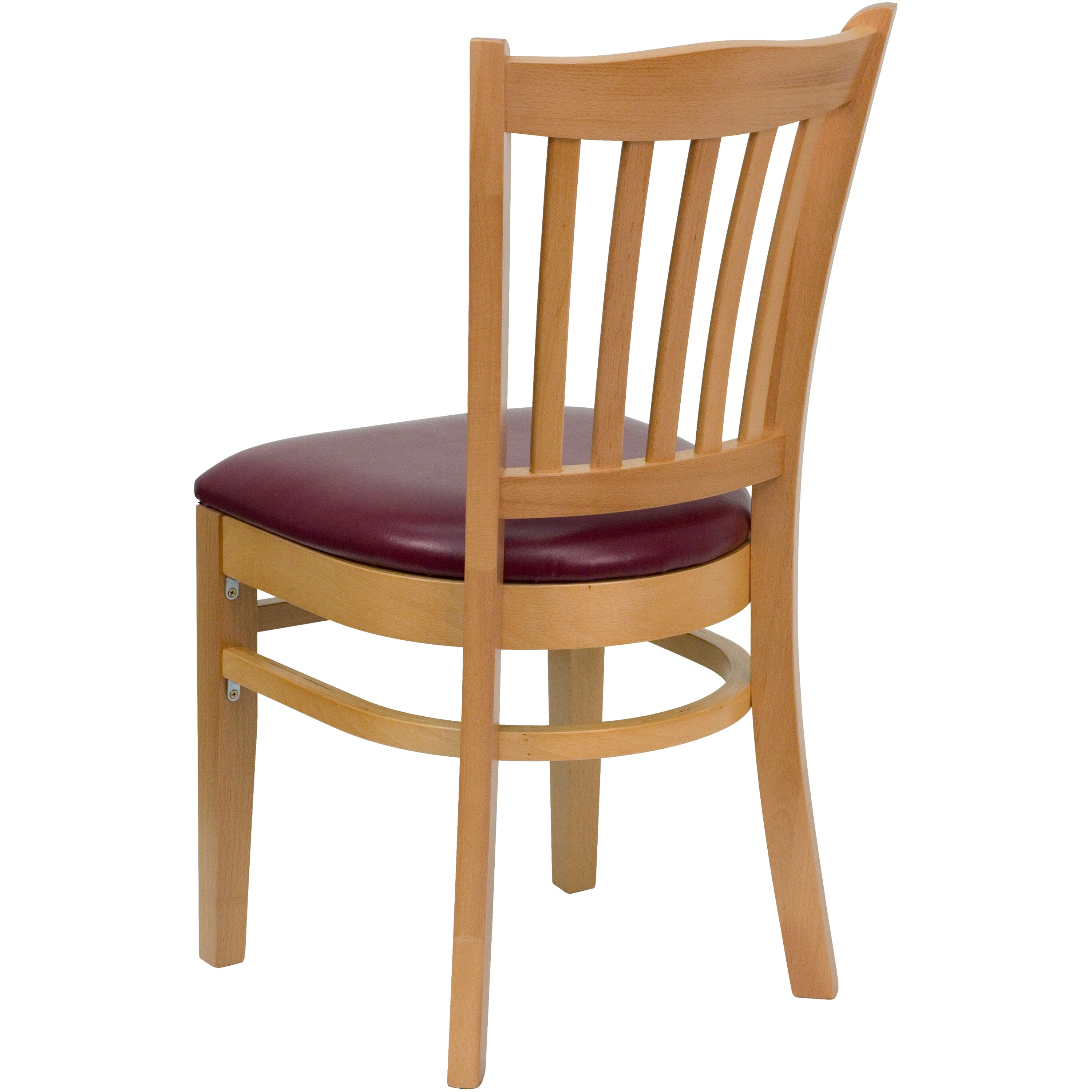 Emma + Oliver Vertical Slat Back Natural Wood Chair; Burgundy Vinyl ...