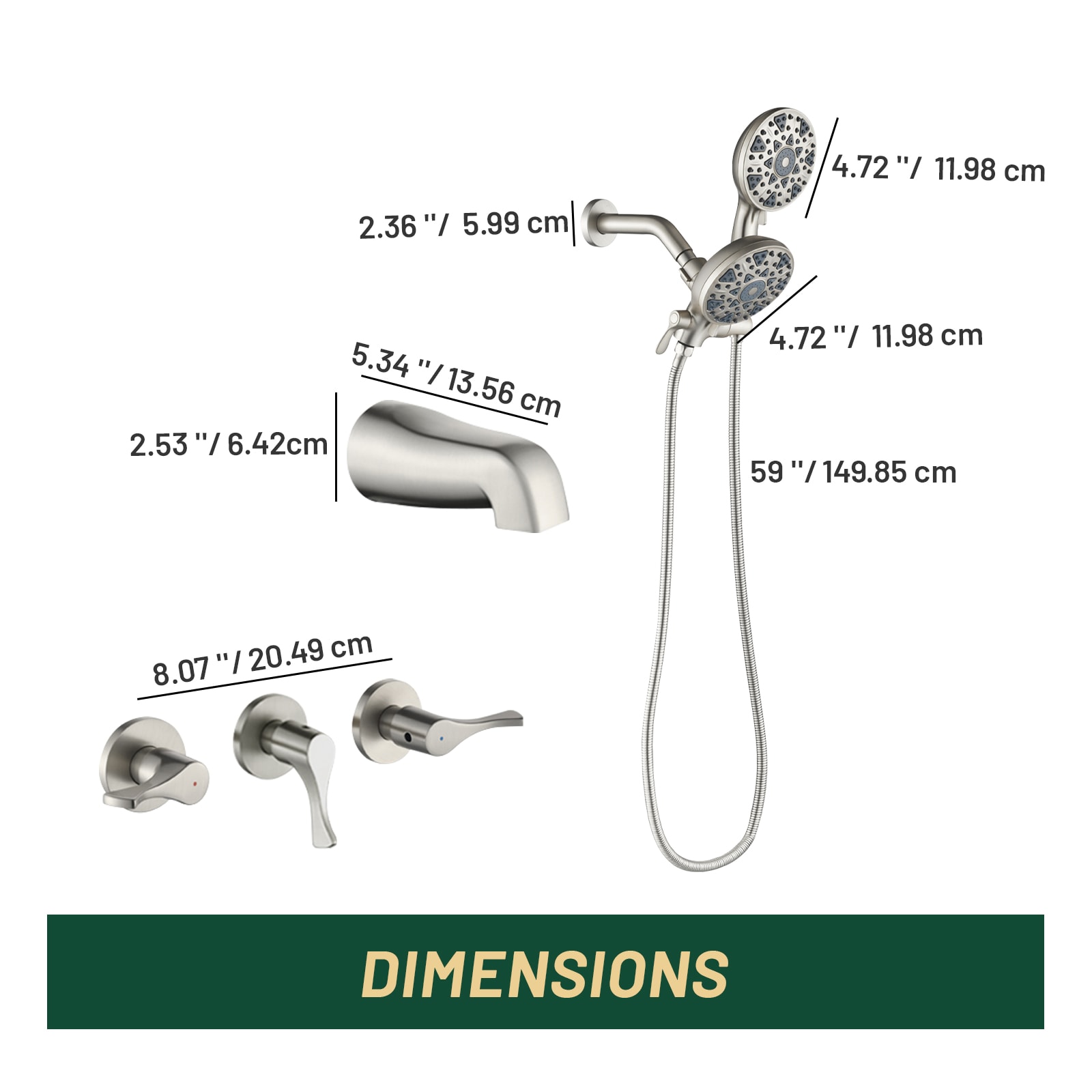 Cobbe Brushed Nickel 3-handle 5-in Round Bathtub and shower Faucet with ...
