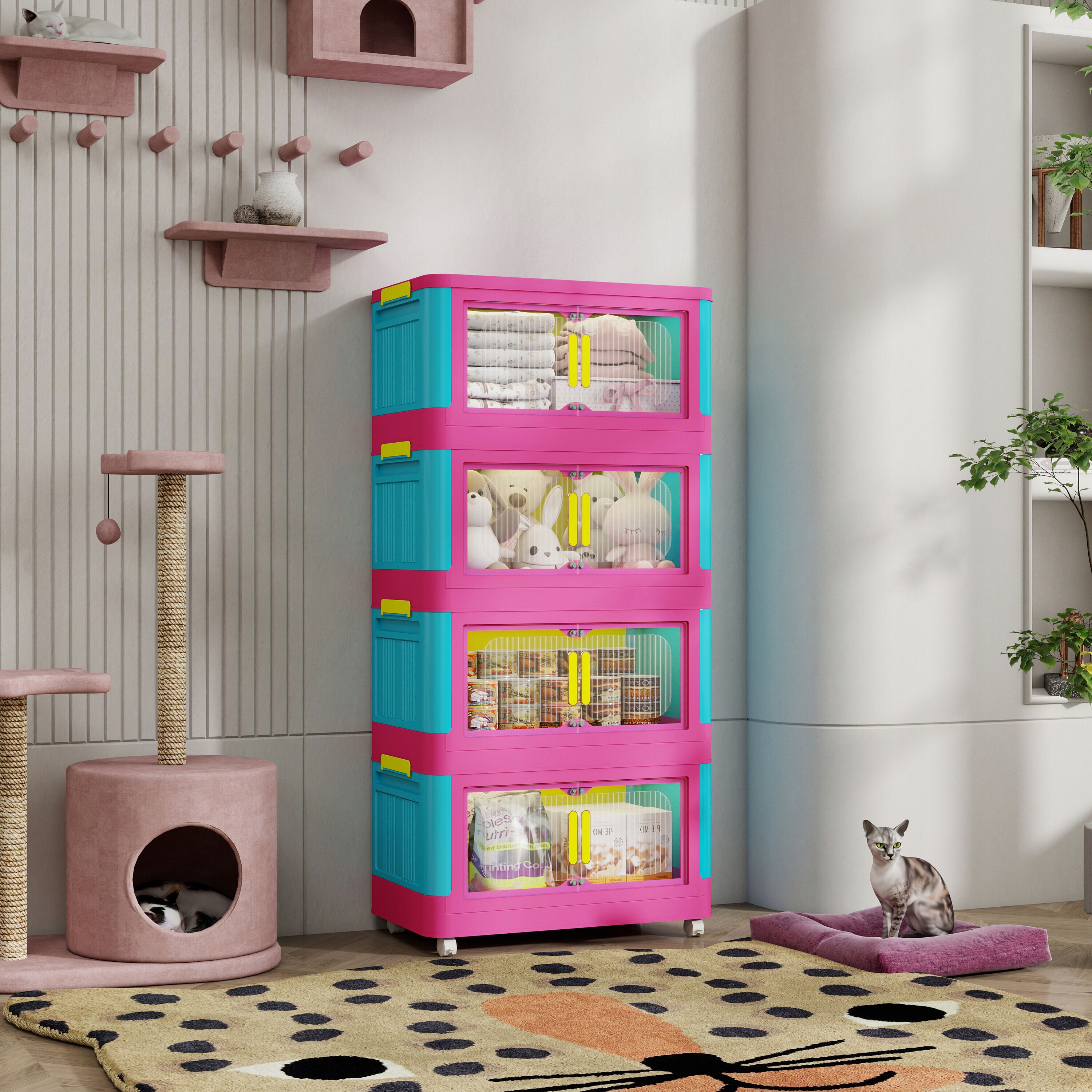 LUXEYARD Happy Color 20inch Side Wide Folding Storage Cabinet 5 Tiers ...
