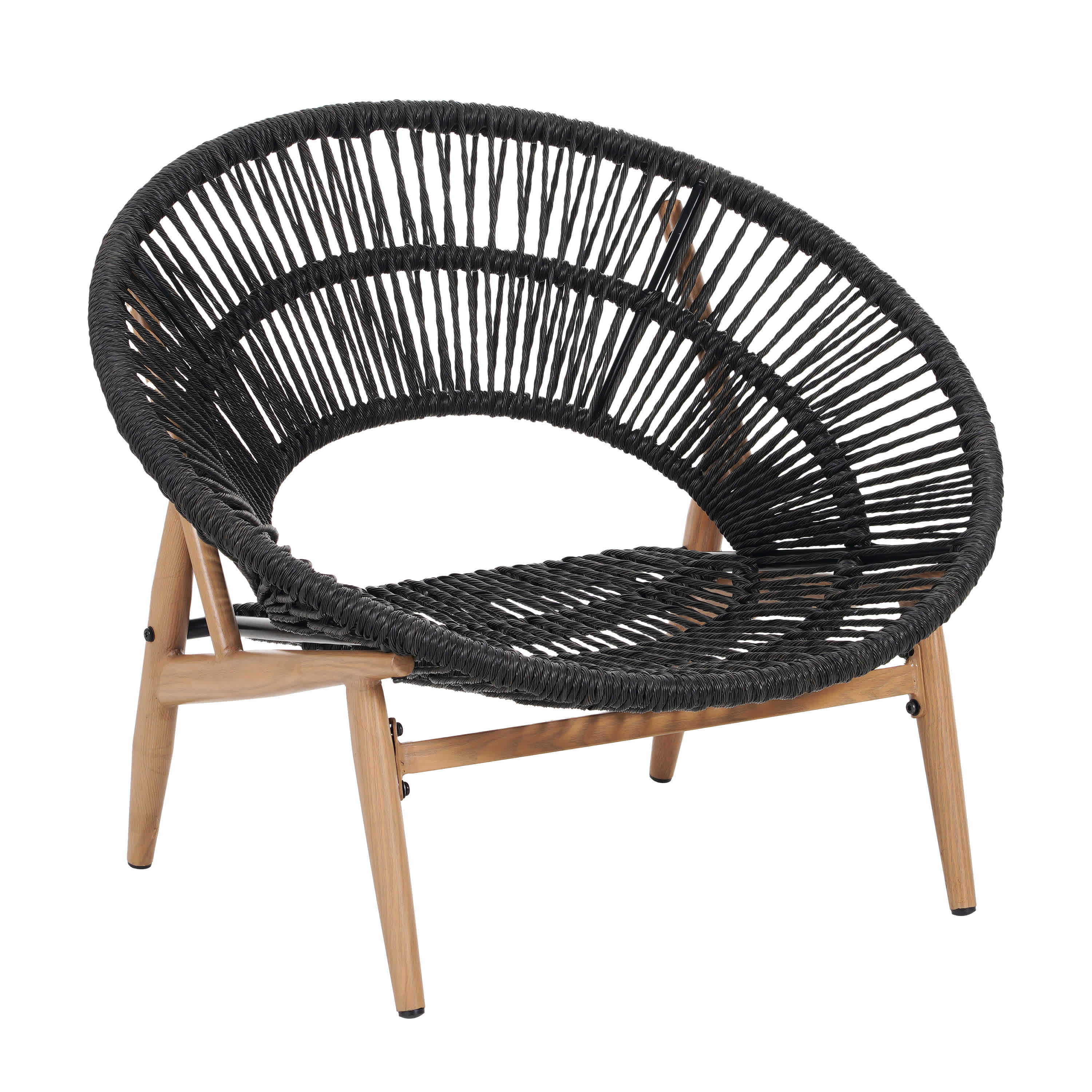 Vynxaria Outdoor Wicker Papasan Lounge Chair Dark Grey Wicker with Grey ...
