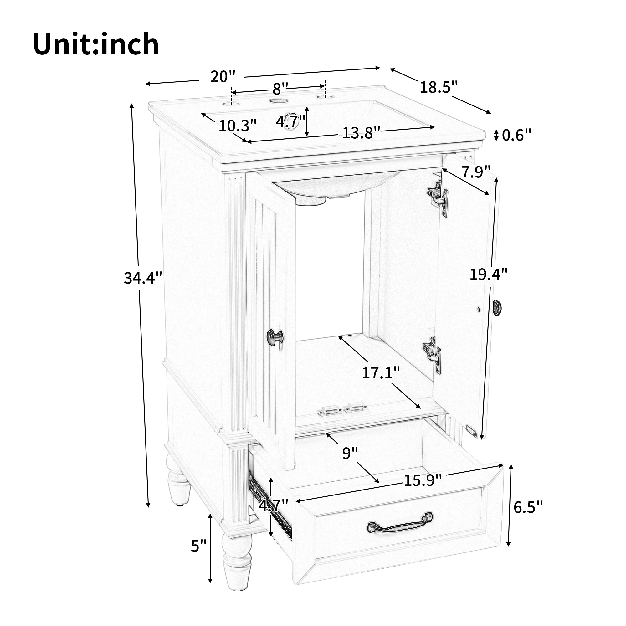 Vanityfus 20-in Black Bathroom Vanity Single Sink Combo Ceramic Top 2 ...