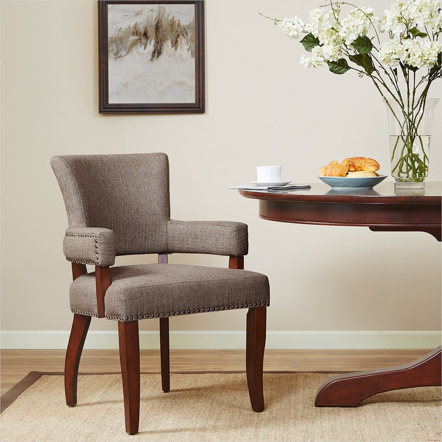 Naturefalls Brown Polyester Dining Chair with Nail Head Trim for Dining ...