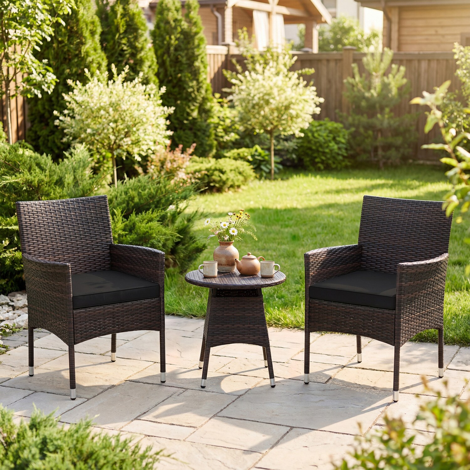 Slickblue 3 Piece Mix Brown PE Rattan Patio Bistro Set Metal Frame ...