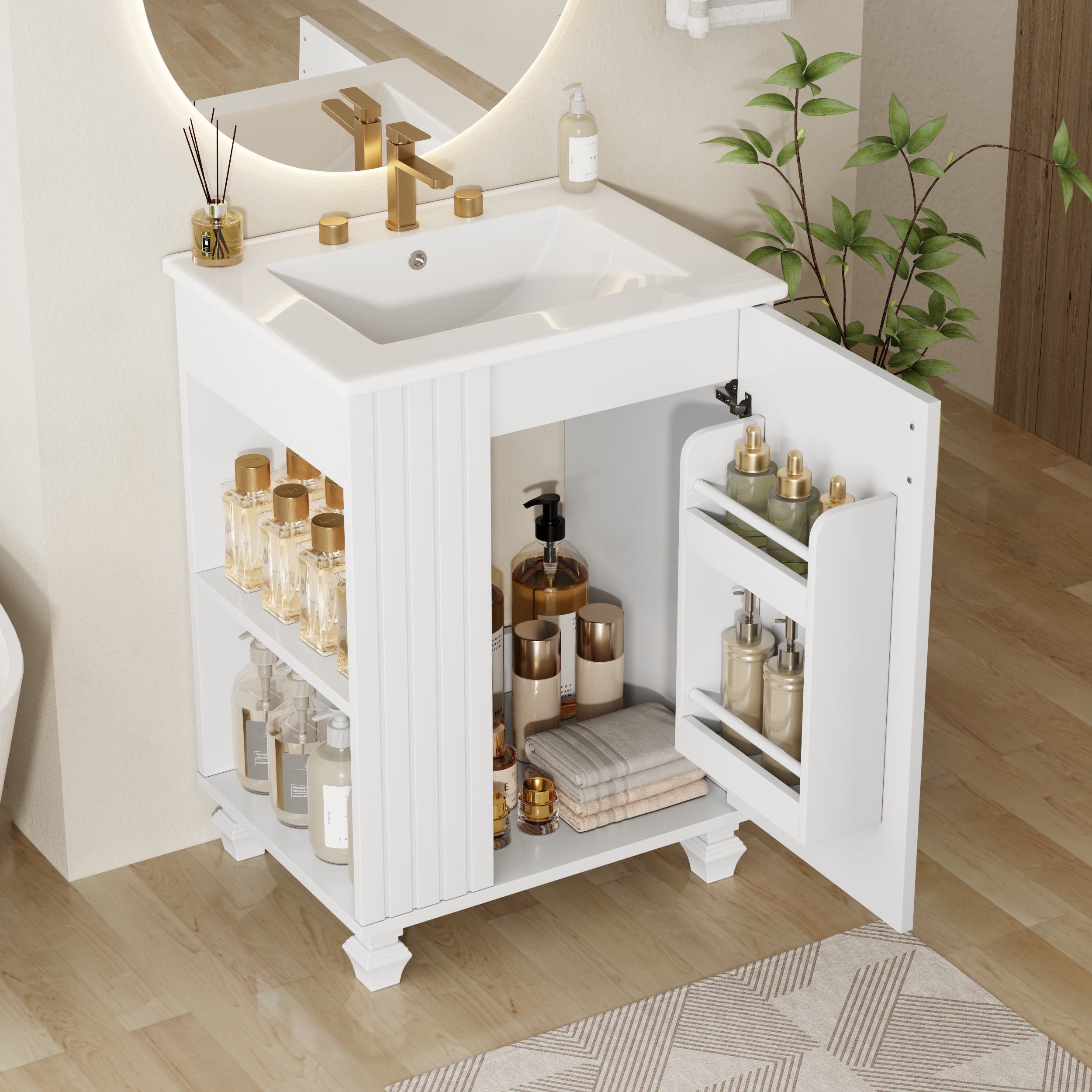 Aortzio Unassembled 24-in White Undermount Single Sink Bathroom Vanity ...