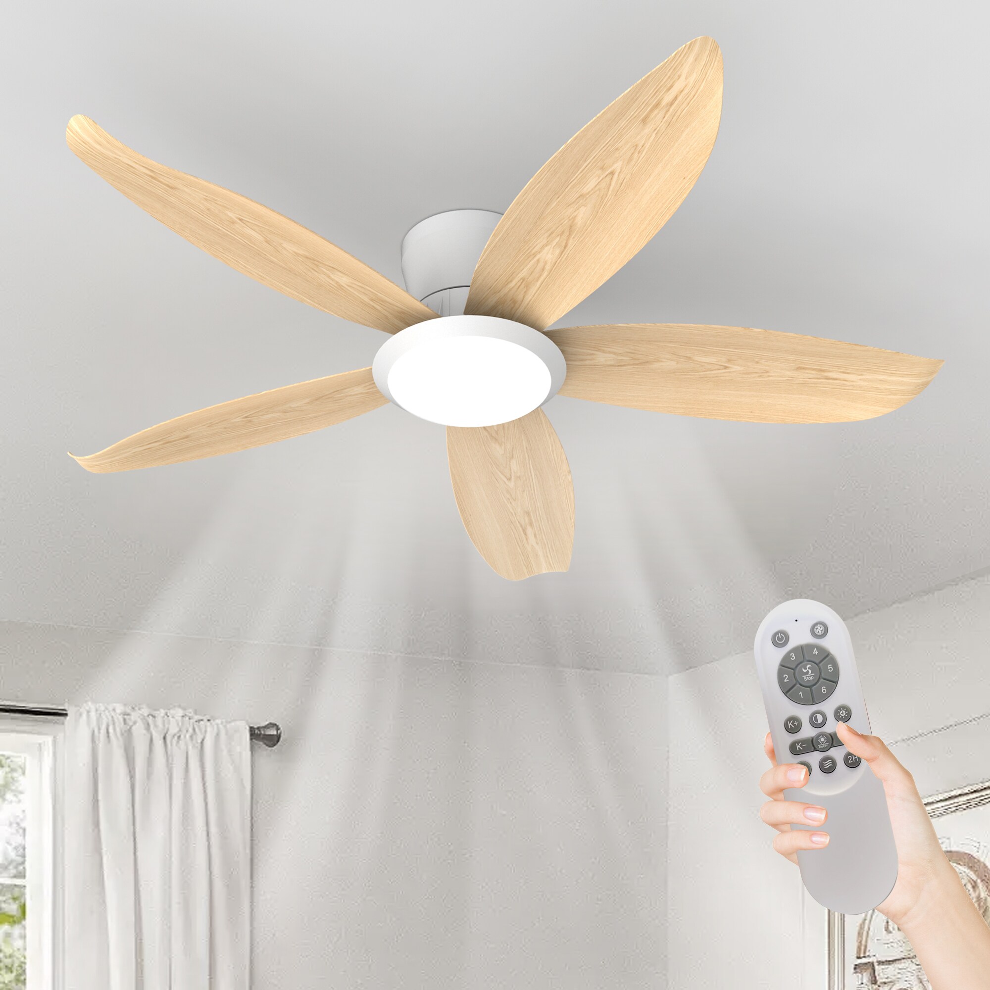 Tatayosi 42 Inch High Airflow Ceiling Fan with Wood Grain Finish Blades ...