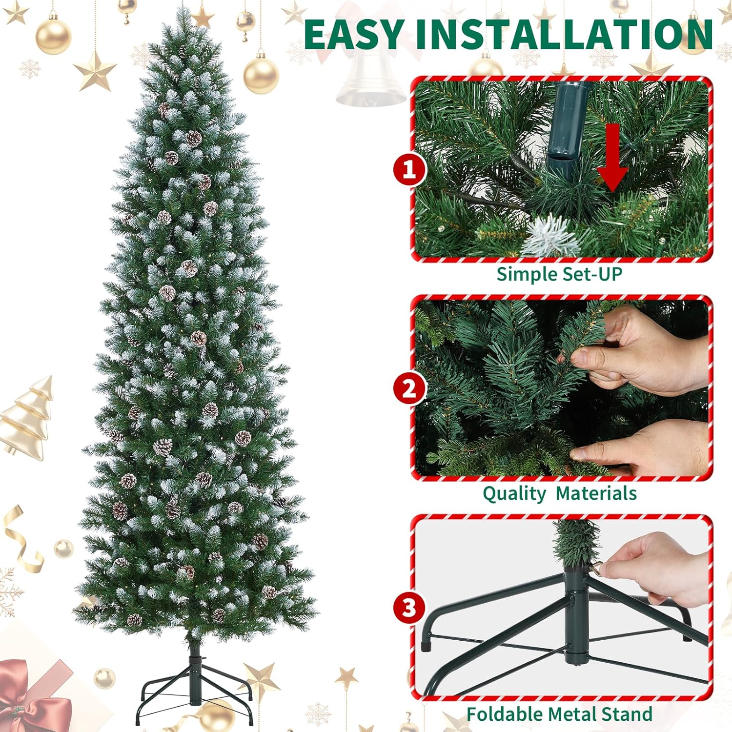 Garvee 9FT Pre-Lit Christmas Tree with 700 LED Lights PE and PVC Hinged ...
