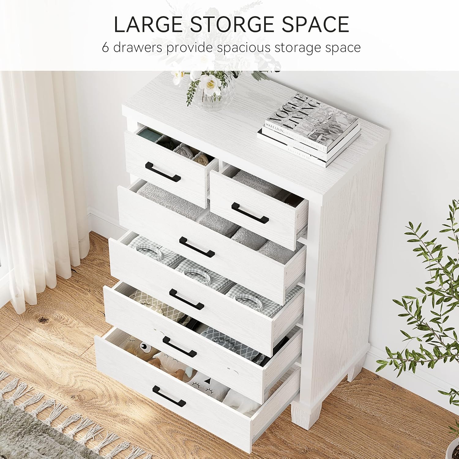 Qeetex 6 Drawers Dresser for Bedroom - 45 Inch Tall Grey Chests of ...