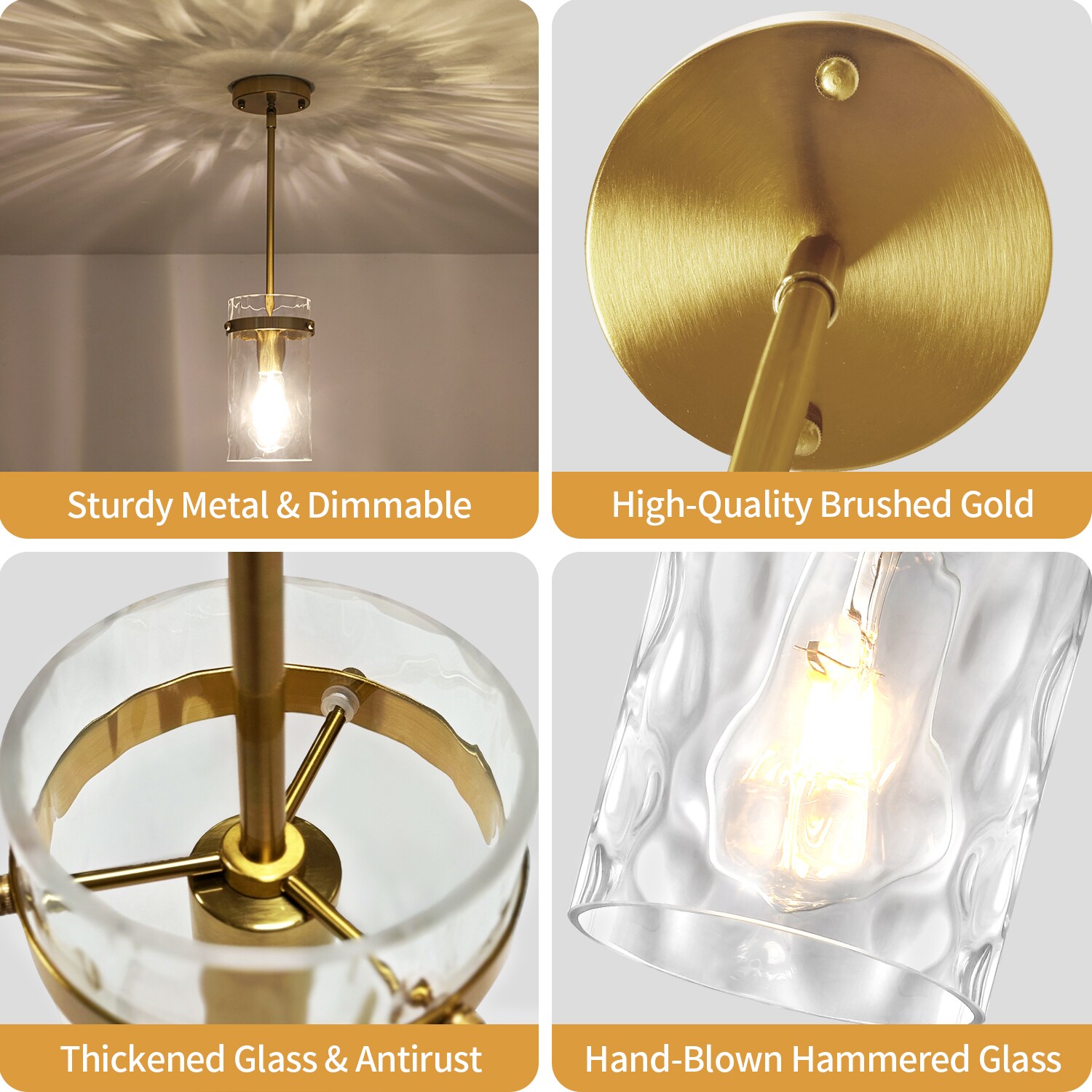 ZSMIHDOH 2 -Light Gold Modern/contemporary Clear glass Cylinder Hanging ...
