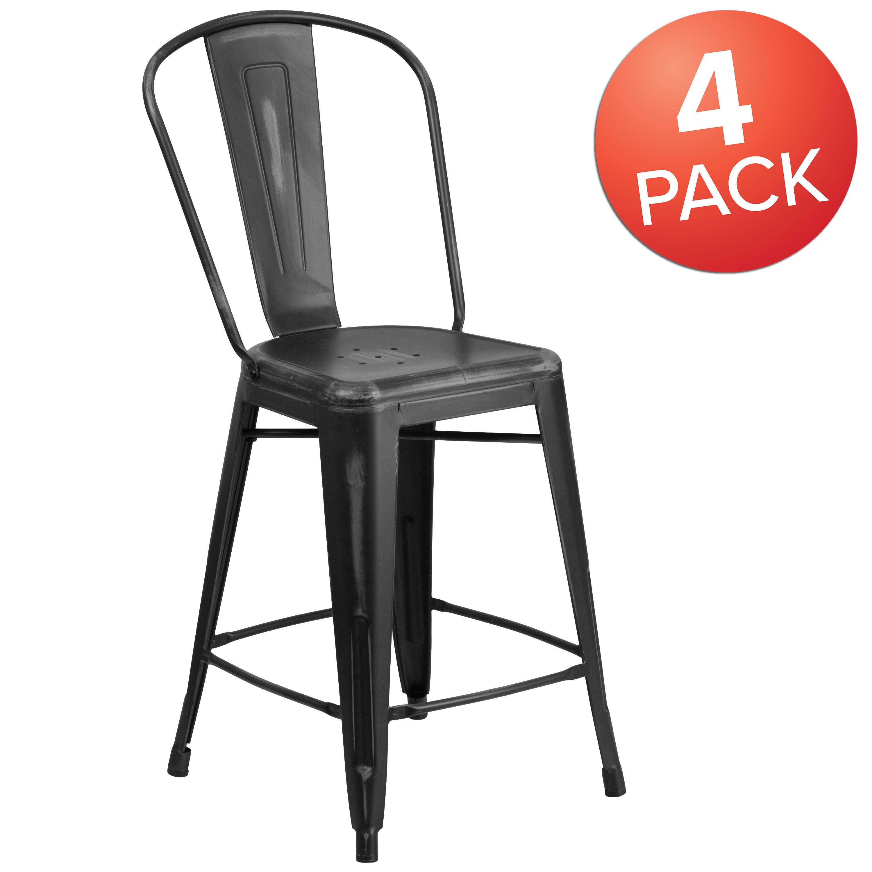 Emma + Oliver 4 Pack 24-in High Distressed Black Metal Indoor-Outdoor ...