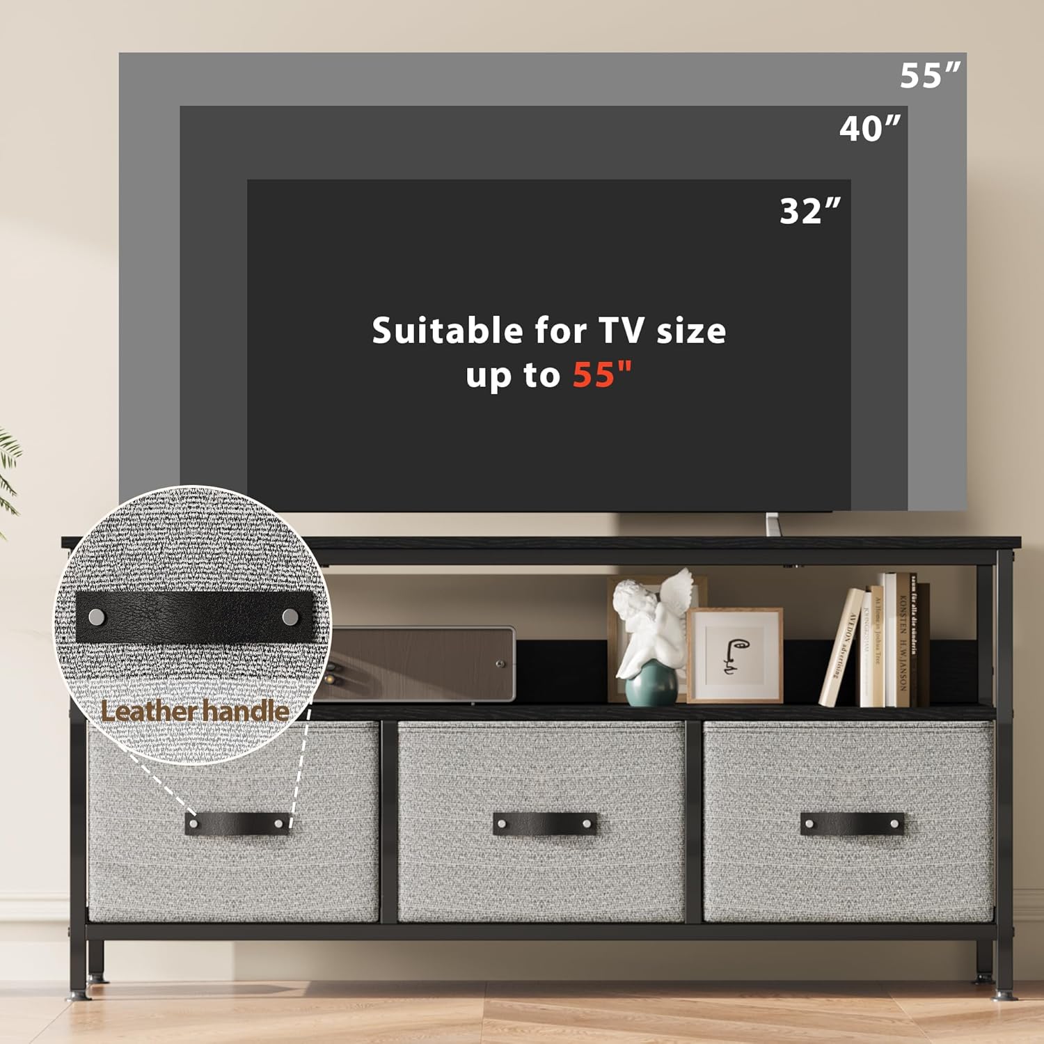 Garvee 55 Inch TV Stand for Living Room TV Stand with 3 Drawers Compact ...