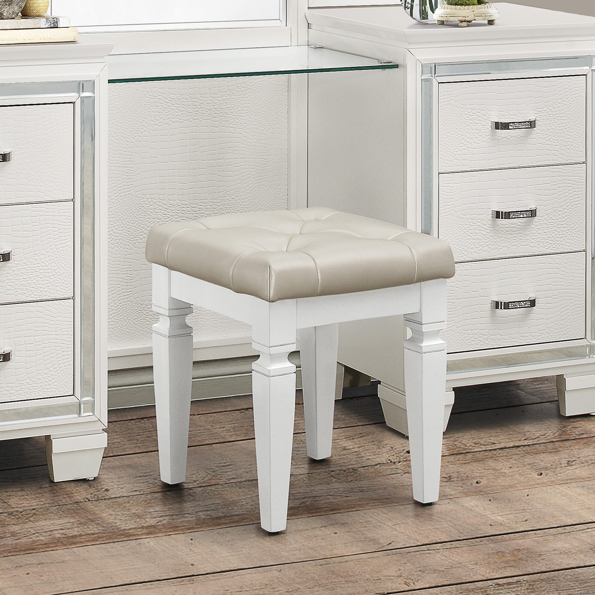 LOVMOR Modern Glam Bedroom Furniture 1pc Vanity Stool Luxury White ...