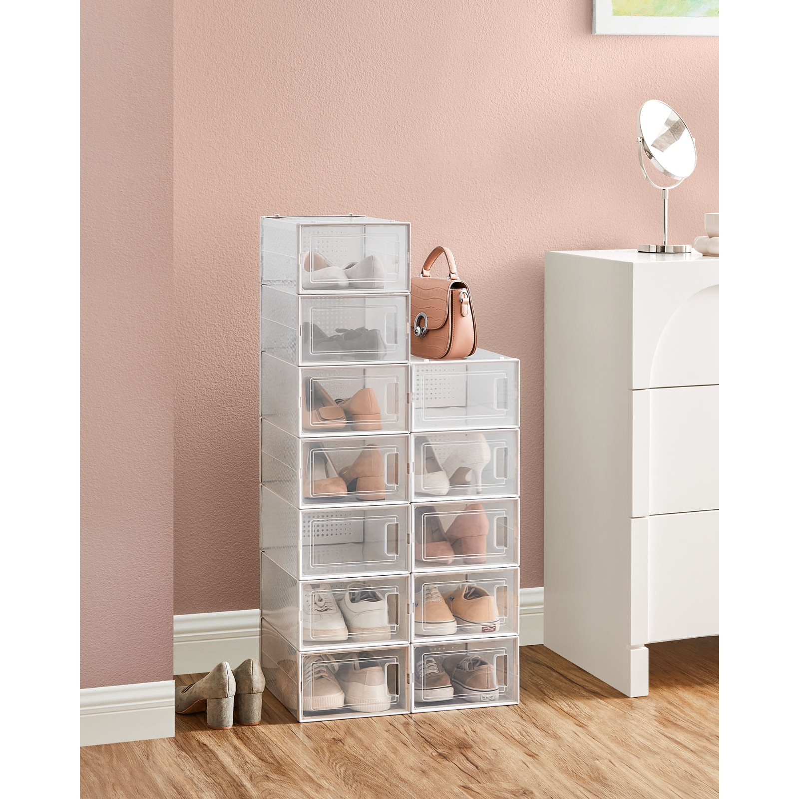 Slickblue 12-Pack Stackable Shoe Storage Boxes with Clear Front Door ...