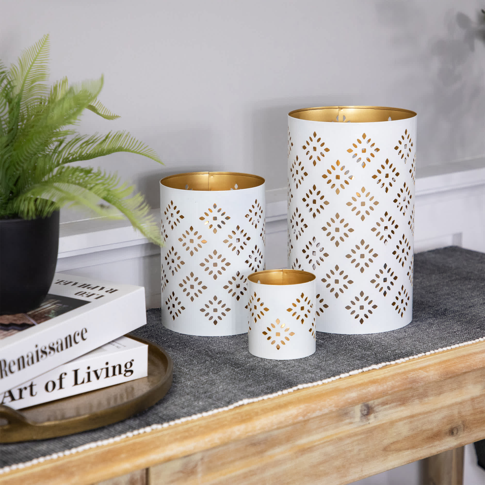Northlight Laser-Cut Diamond Pattern Iron Candle Holders - 10 inch ...