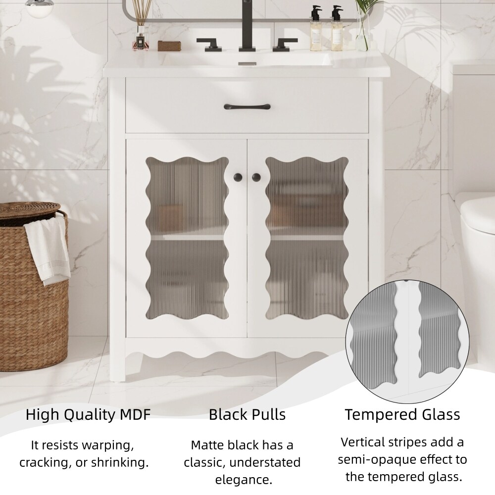 BEARSOLIM 30-in Bathroom Vanity with Ceramic Sink Tempered Glass Rubber ...