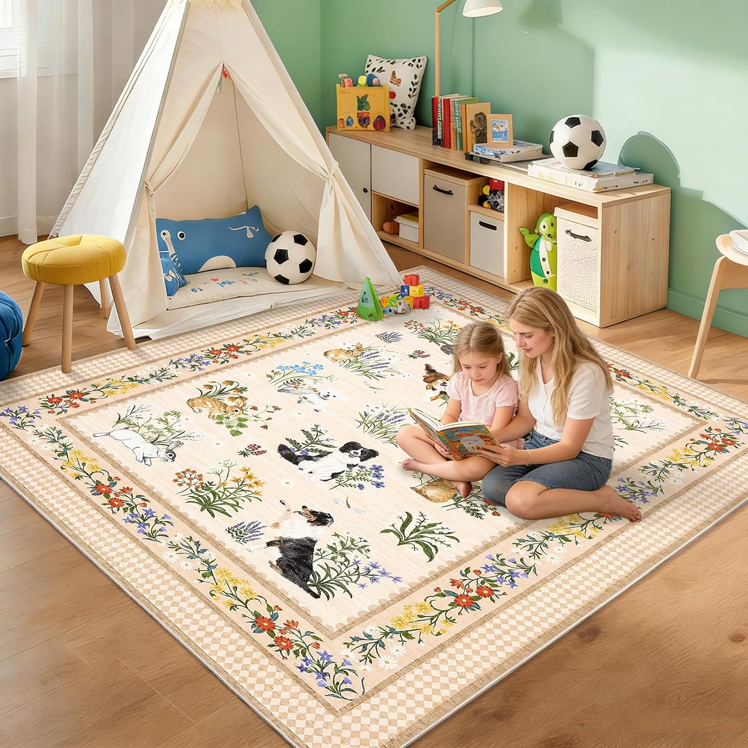 Aoile 9x12 Washable Area Rug Non Slip Low Pile Cute Animal Print for ...