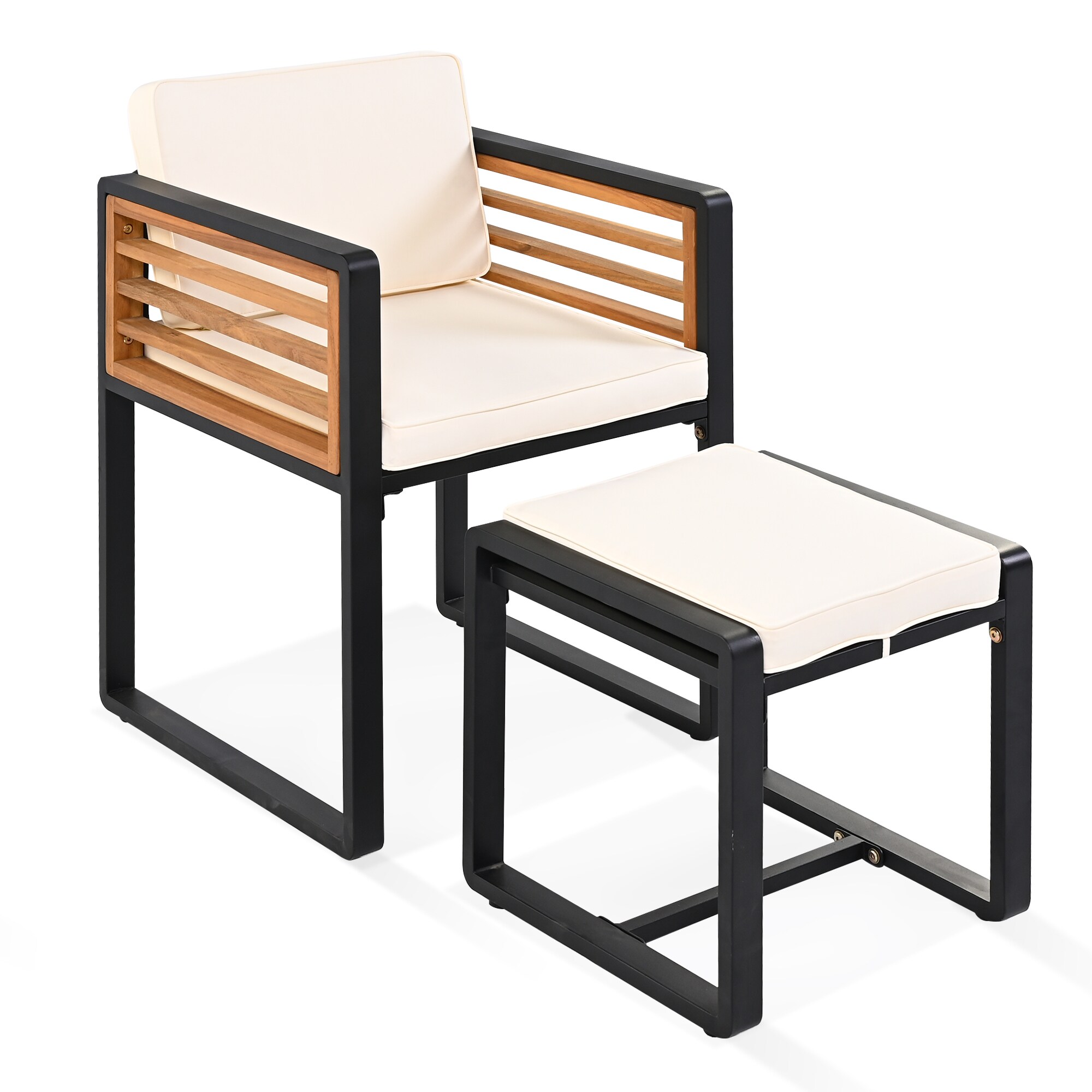 Qualler 9 Pieces Acacia Wood Patio Dining Set Space Saving 4 Chairs 4 ...