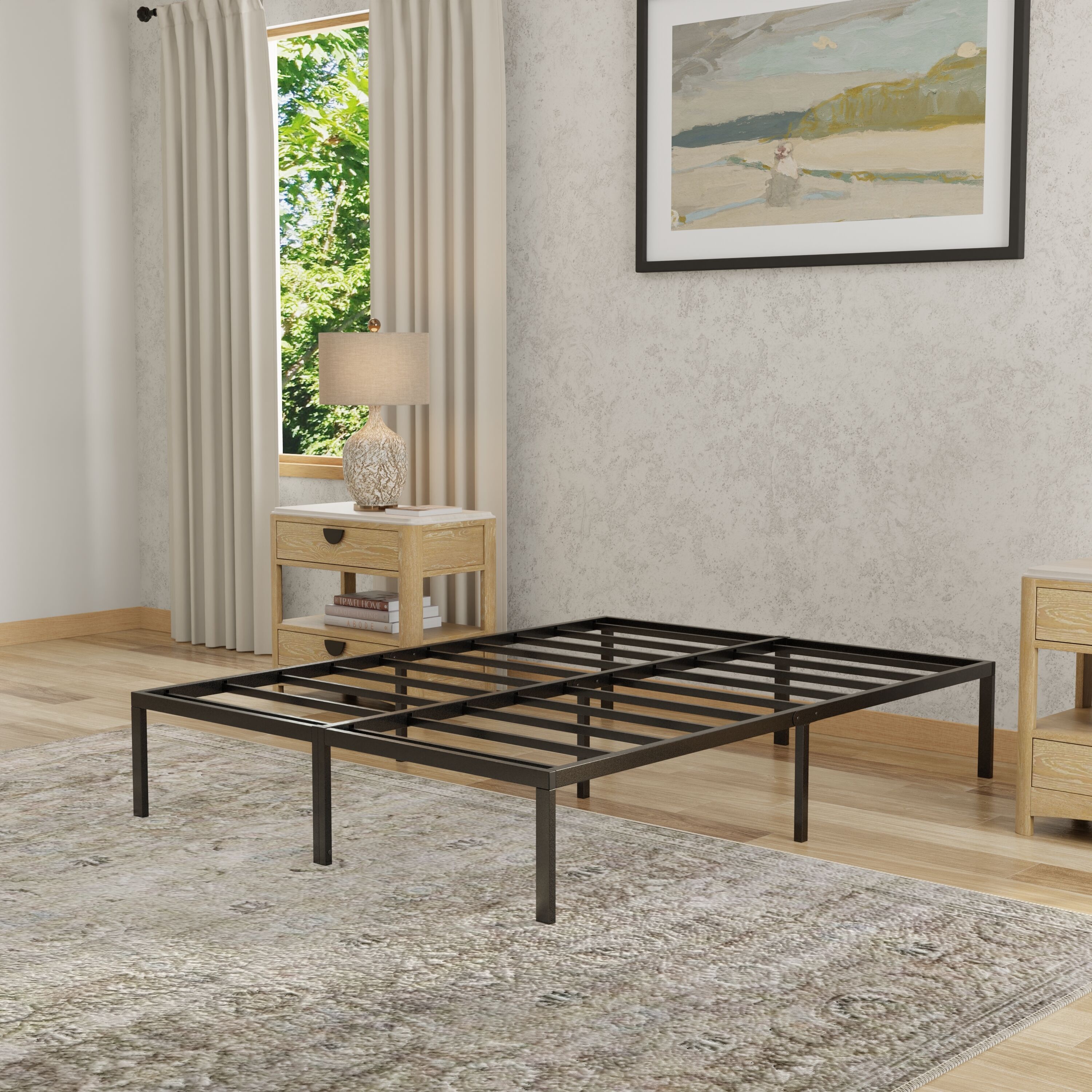 Blisstyle Heavy Duty Twin Steel Black Platform Foundation Modern Bed ...
