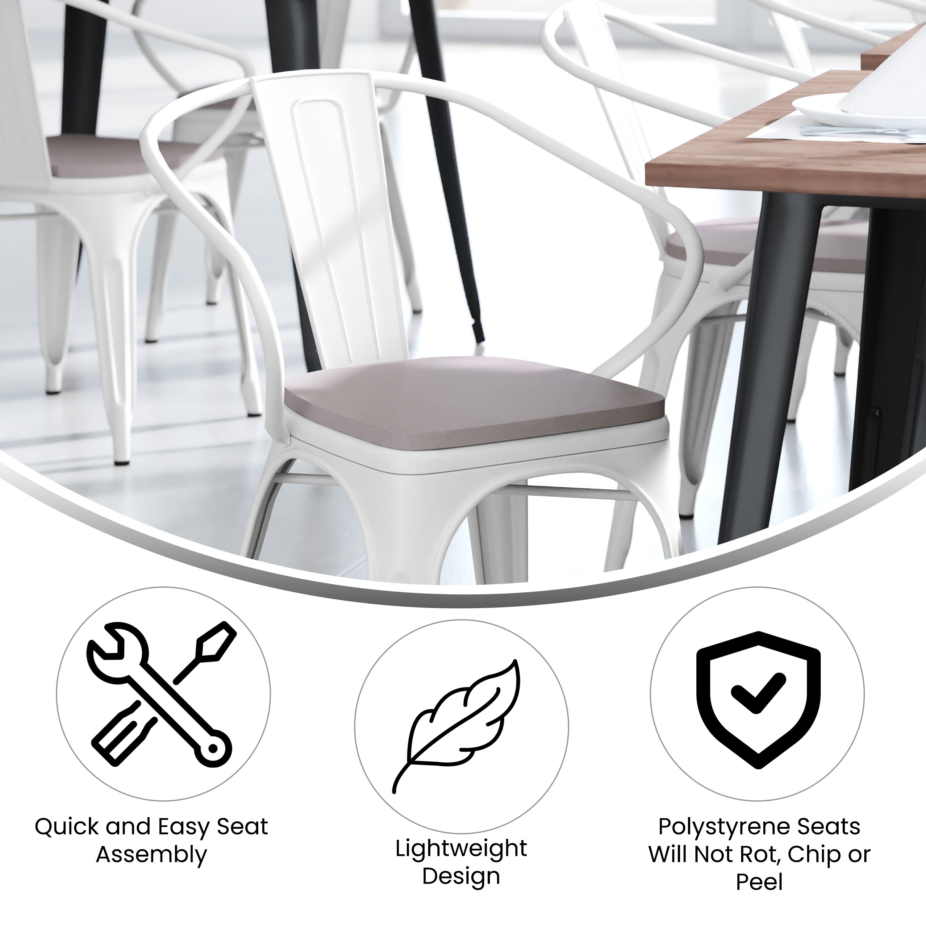 Flash Furniture Luna Commercial Grade White Metal Indoor-Outdoor Chair ...