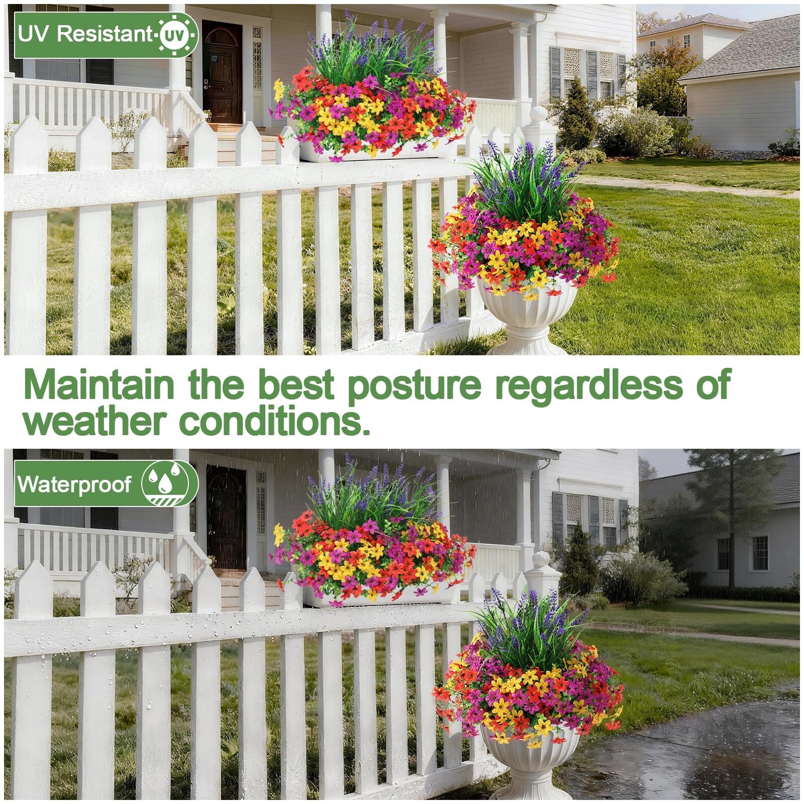 Afoxsos 14 Pack Artificial Outdoor Flowers UV Resistant Realistic Silk ...