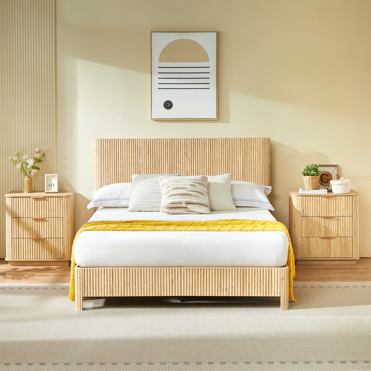 Streamdale Furniture Streamdale Queen Size Wooden corrugated curved ...