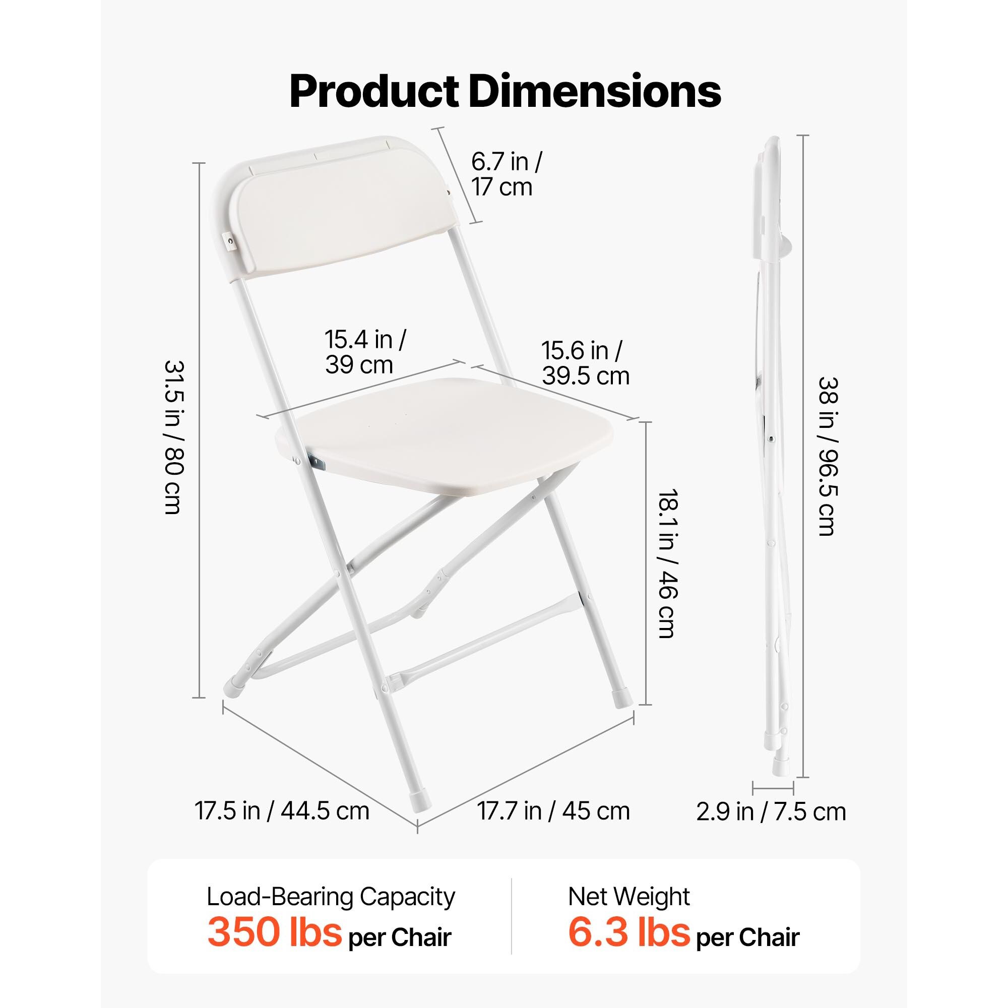 VEVOR 6 Pack Folding Chairs Foldable Plastic Chairs with Heavy Duty ...