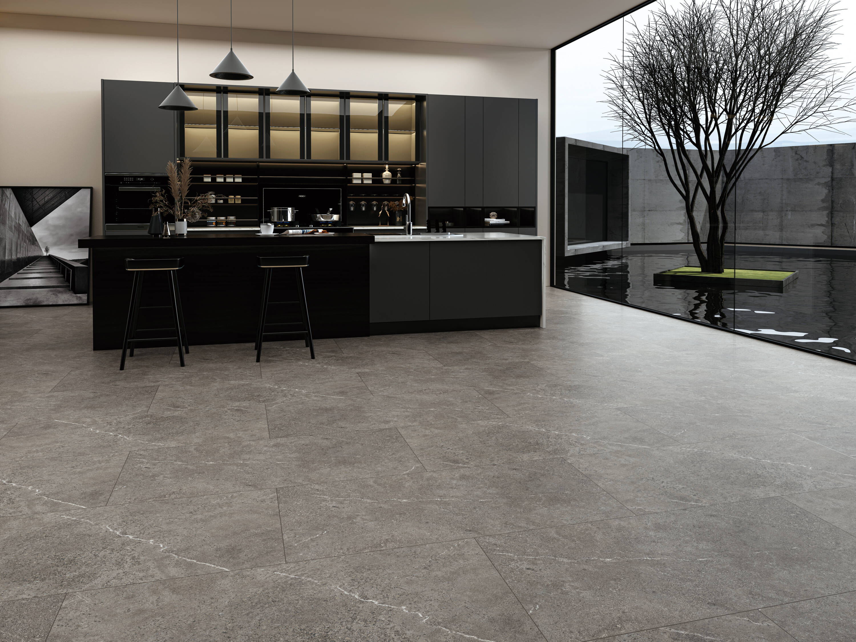 Quickstyle Corfu Gray Marble Look 20-mil x 18-in W x 36-in L Waterproof Interlocking Luxury ...
