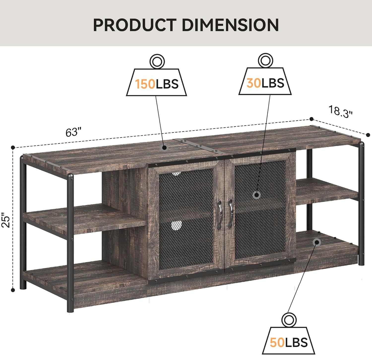 Qeetex 63 TV Stand Farmhouse Style TV Console Table with Storage ...