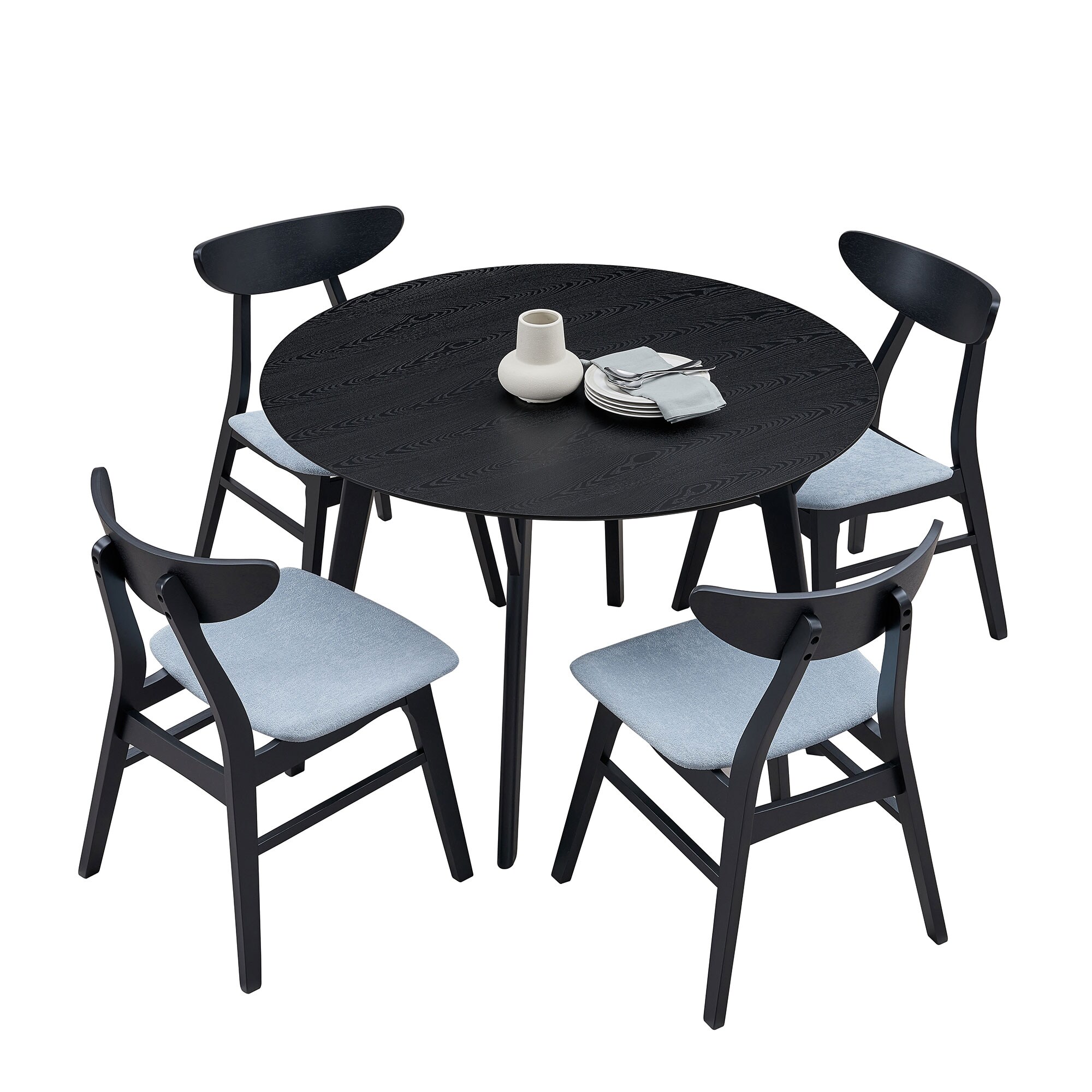 LOVMOR Modern Simple Design Round Kitchen Table and Fabric Upholstered ...