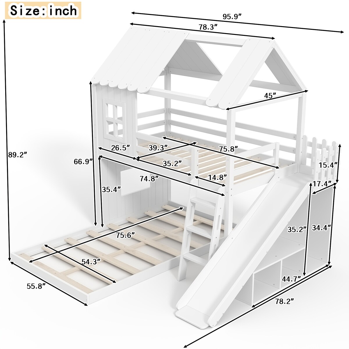 Streamdale Furniture Streamdale Twin over Full House Bunk Bed with ...