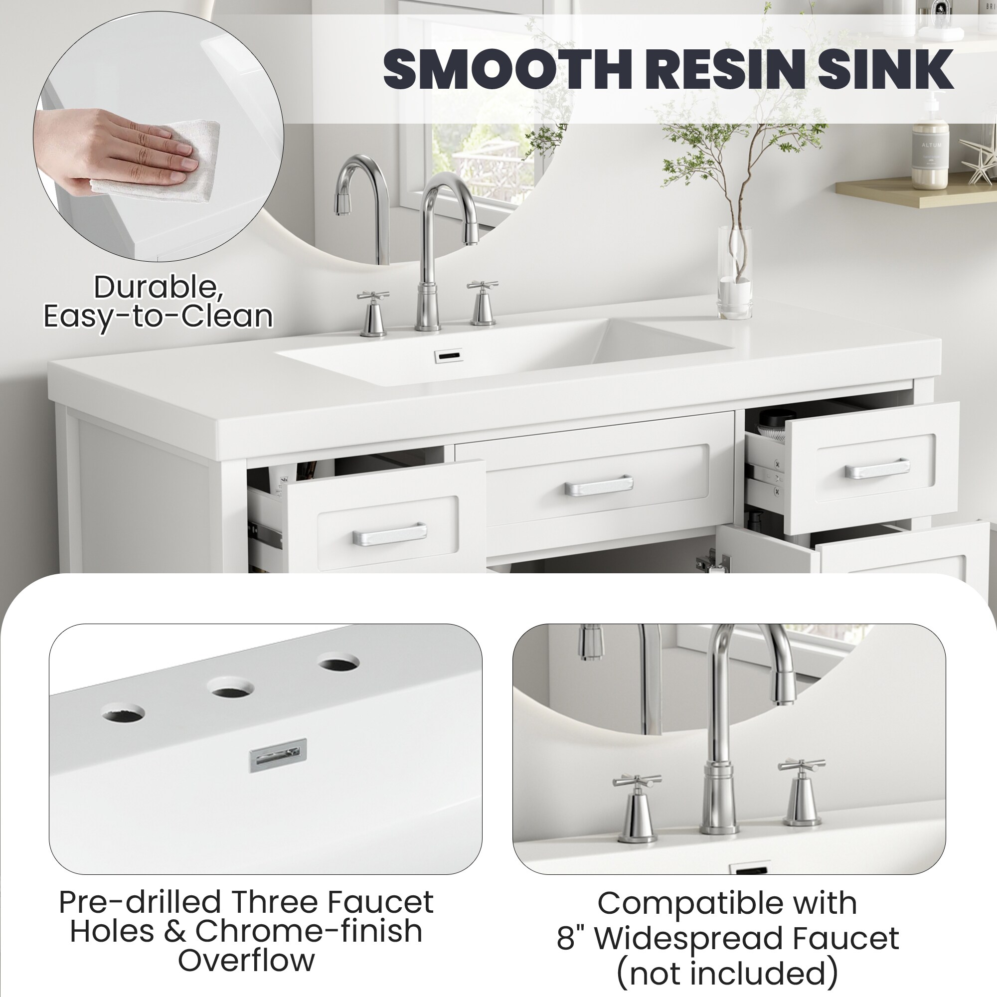 LOVMOR Freestanding White 47.2-in Single Sink Bathroom Vanity with ...