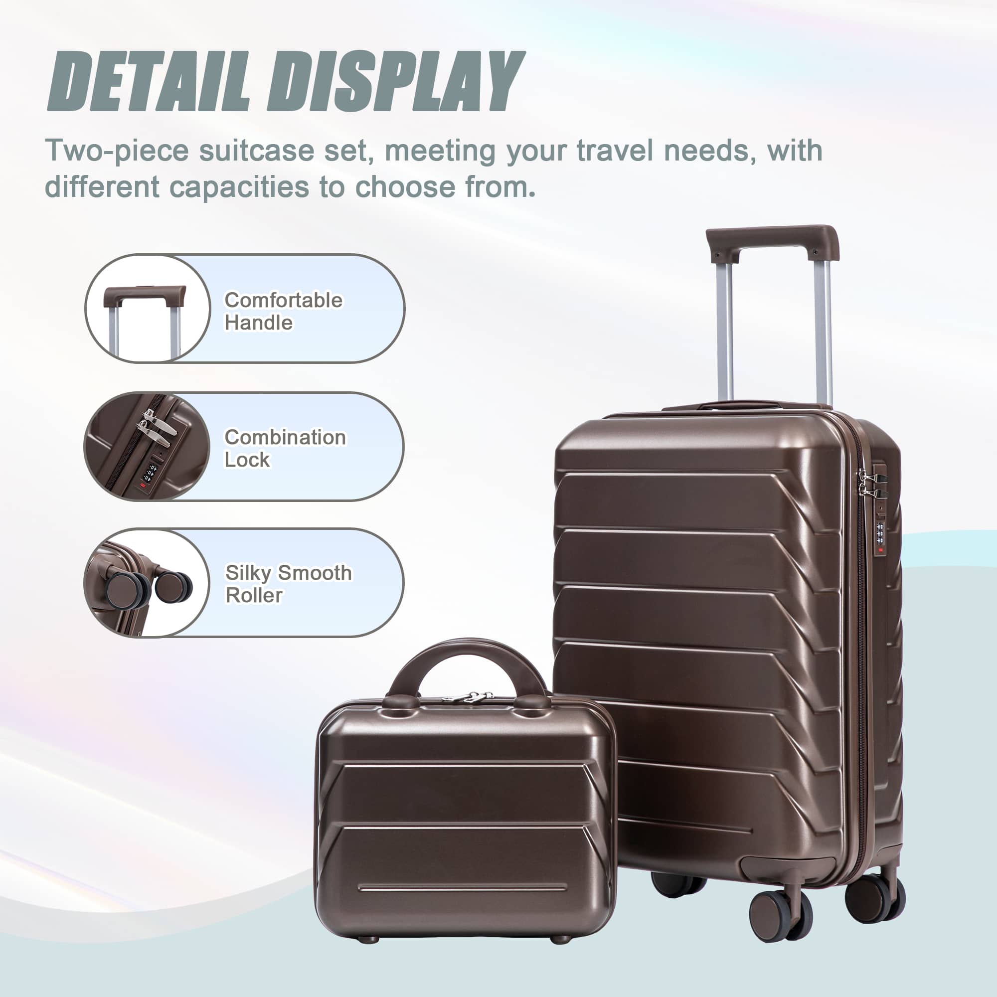 Vynxaria 2 Piece ABS Luggage Set 14 20 Inch with Cosmetic Case Spinner ...