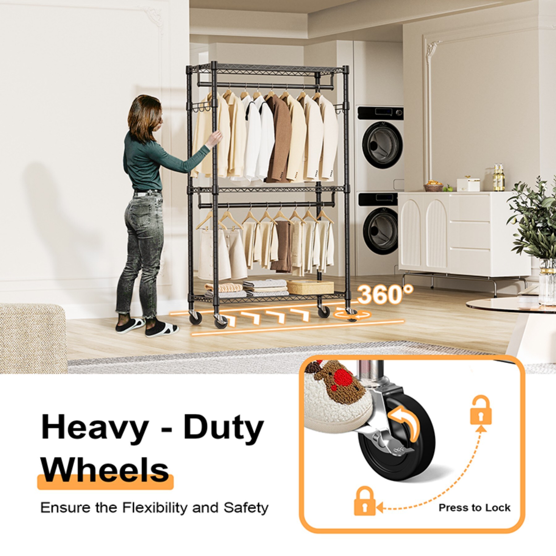 Dexmalle 3 Tiers Adjustable Wire Shelving Clothes Rack with 2 Rods and ...