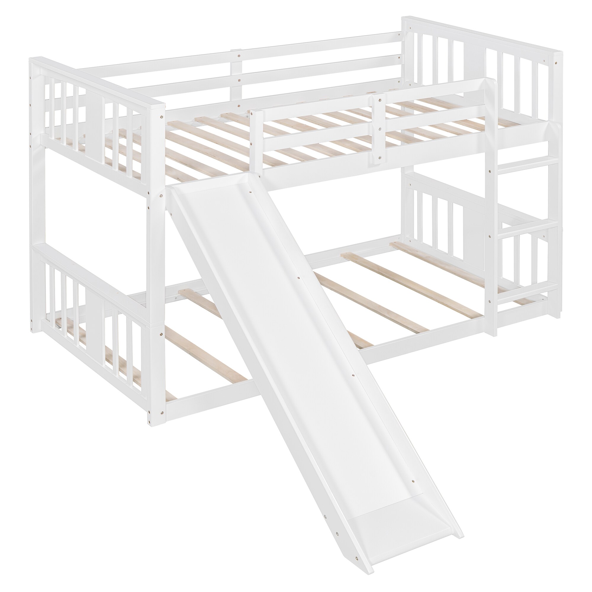 LUXEYARD Twin Over Twin Bunk Bed with Slide and Ladder White in the ...