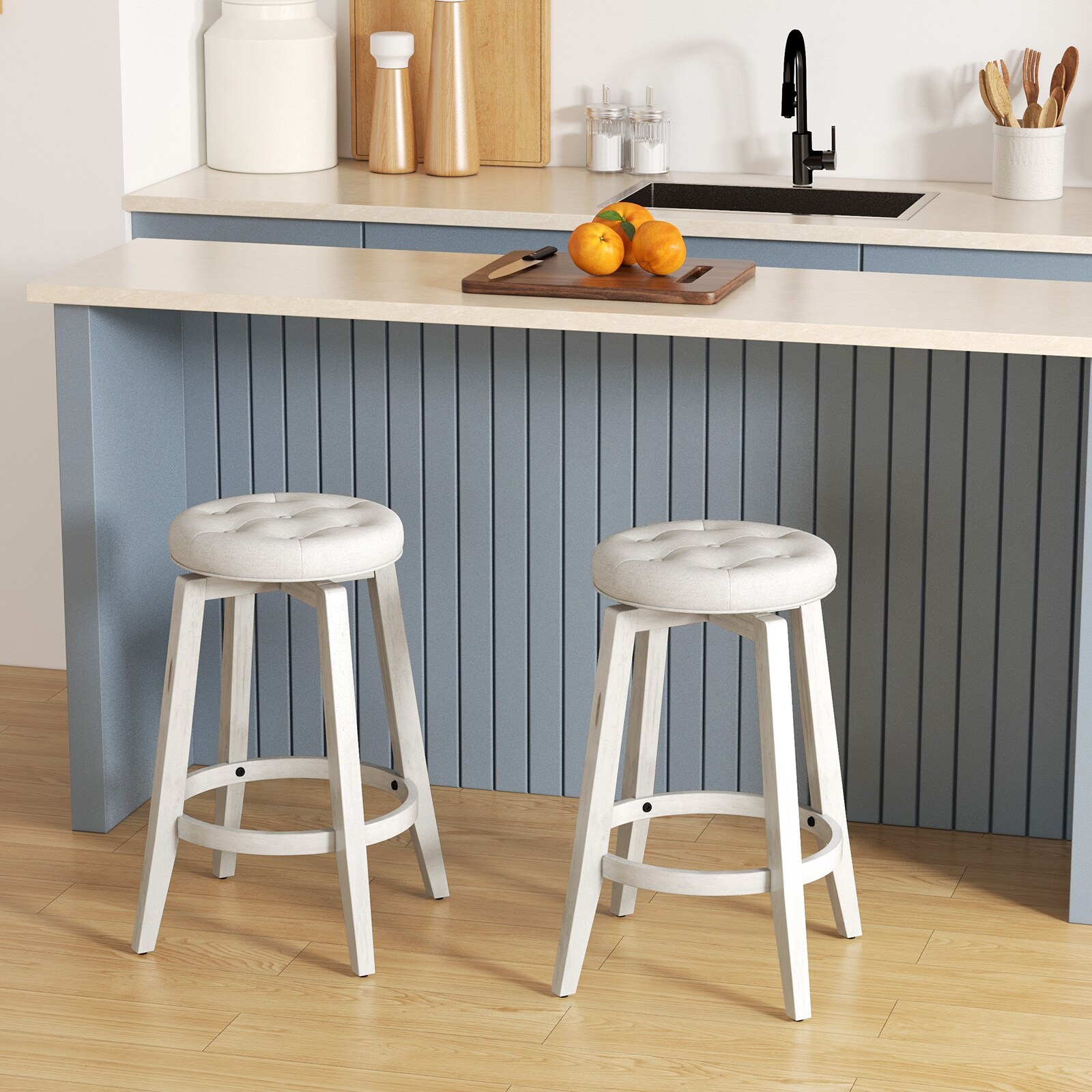 Slickblue Set of 2 Swivel Bar Stools with Upholstered Seats 26/ 29 inch ...