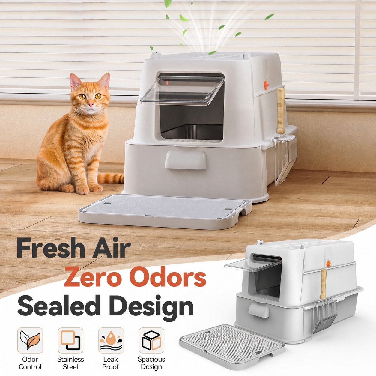 AOIZGMY Enclosed Stainless Steel Cat Litter Box Extra Large Odor ...
