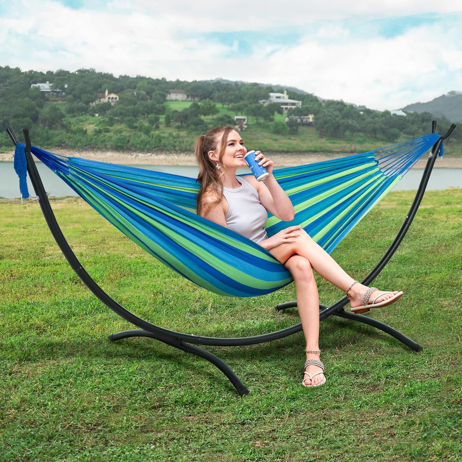 SUNCREAT Portable Outdoor Hammock with Stand Double Hammock with Stand ...