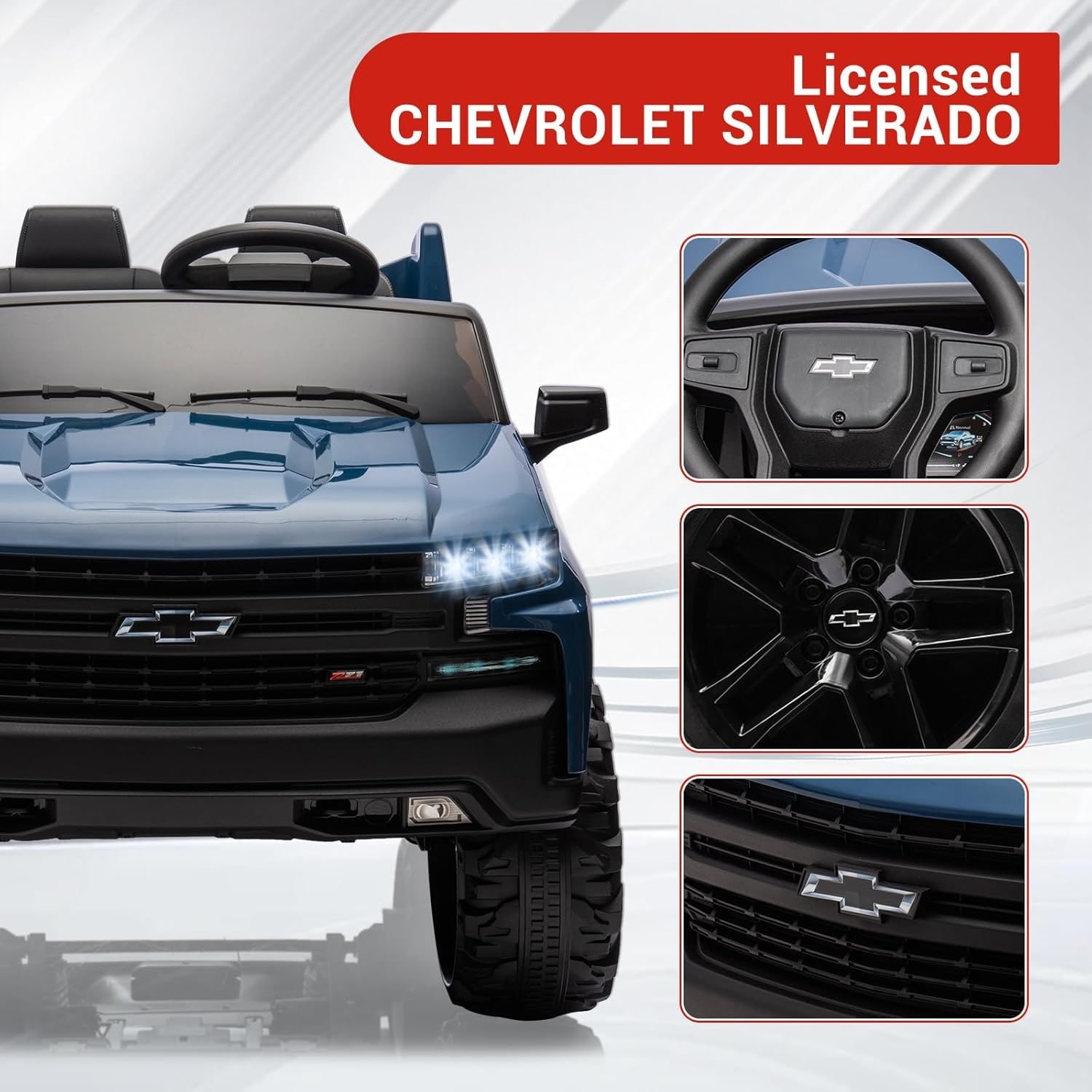 Garvee 24V 2-Seater Truck Licensed Chevrolet Ride On Car Toy Blue in ...